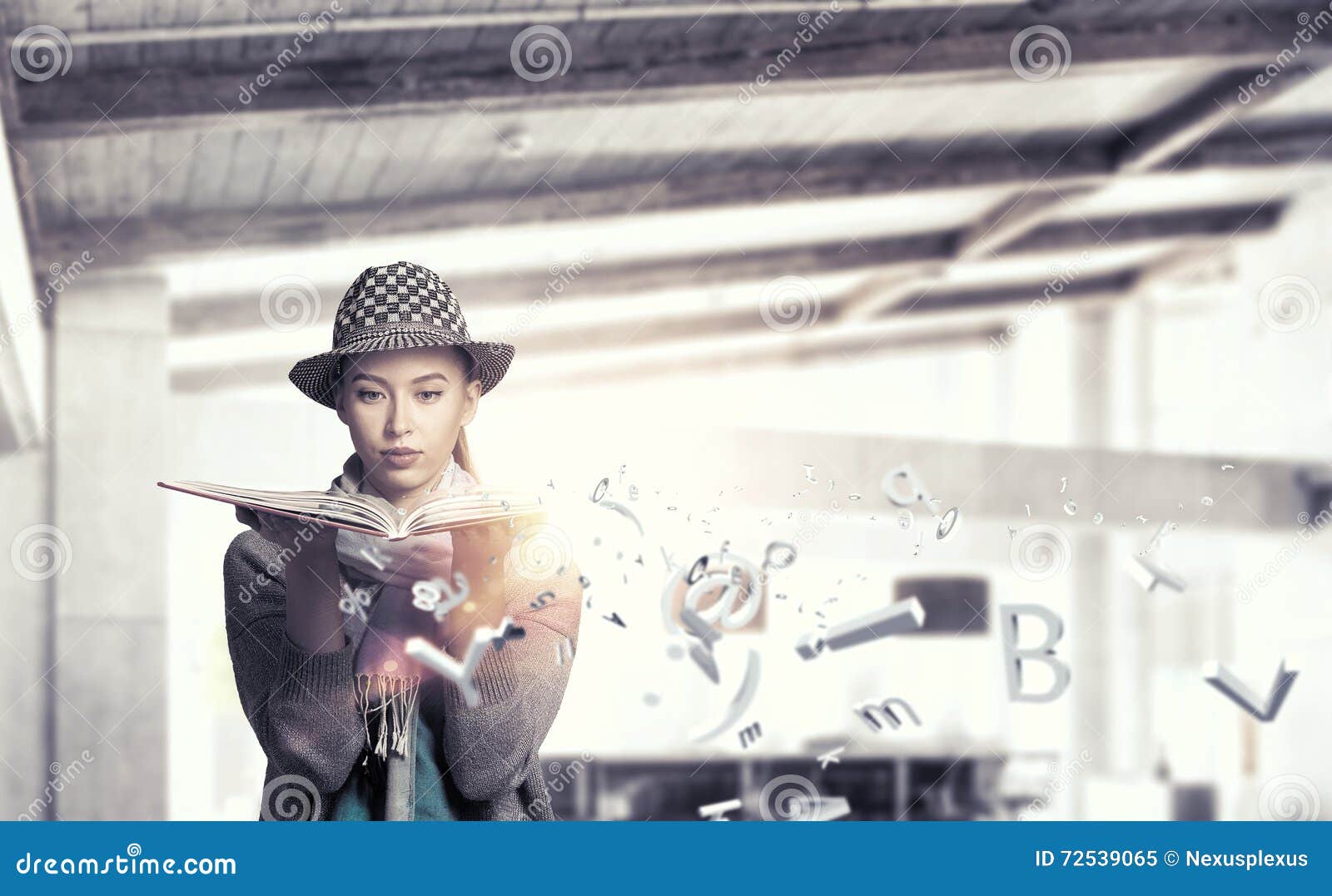 Student Girl with Book in Hands Stock Image - Image of library, study ...