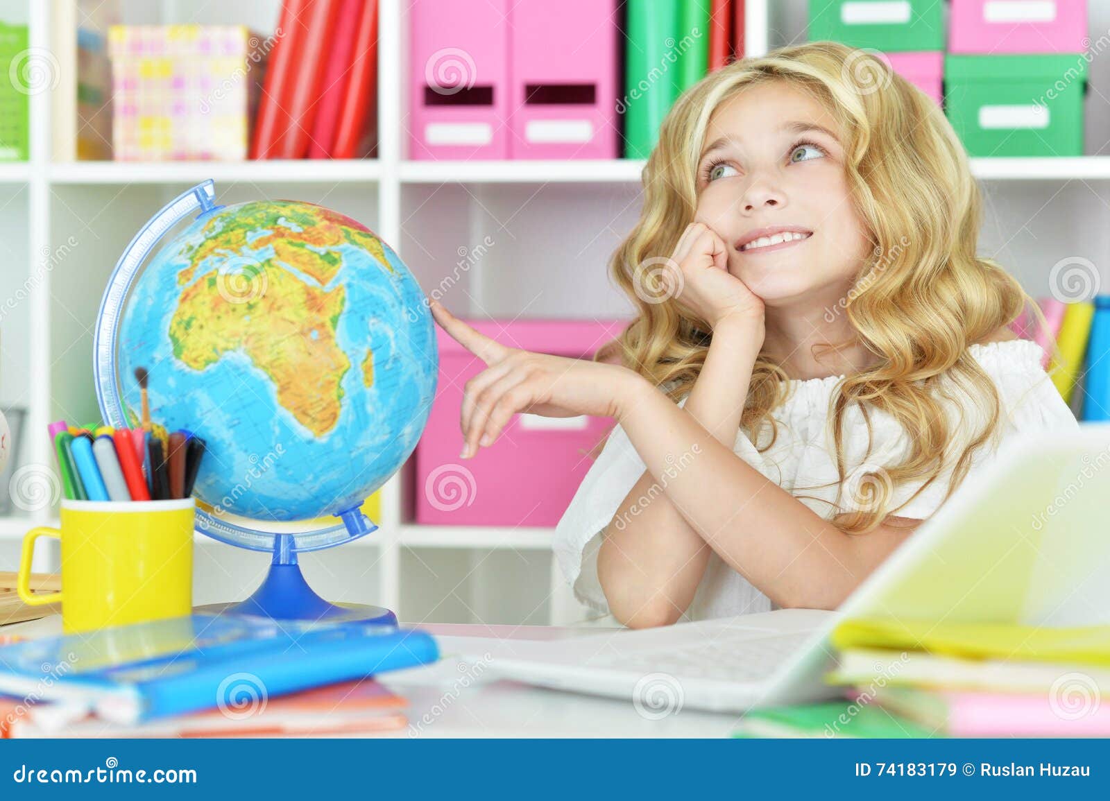 Student Girl with Book and Laptop Stock Image - Image of pretty, indoor ...