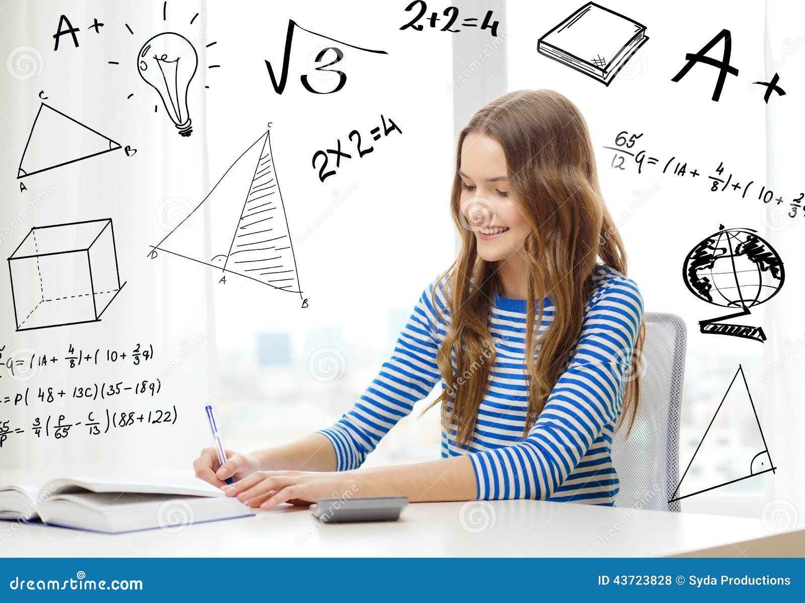 Student Girl with Book, Notebook and Calculator Stock Photo - Image of ...