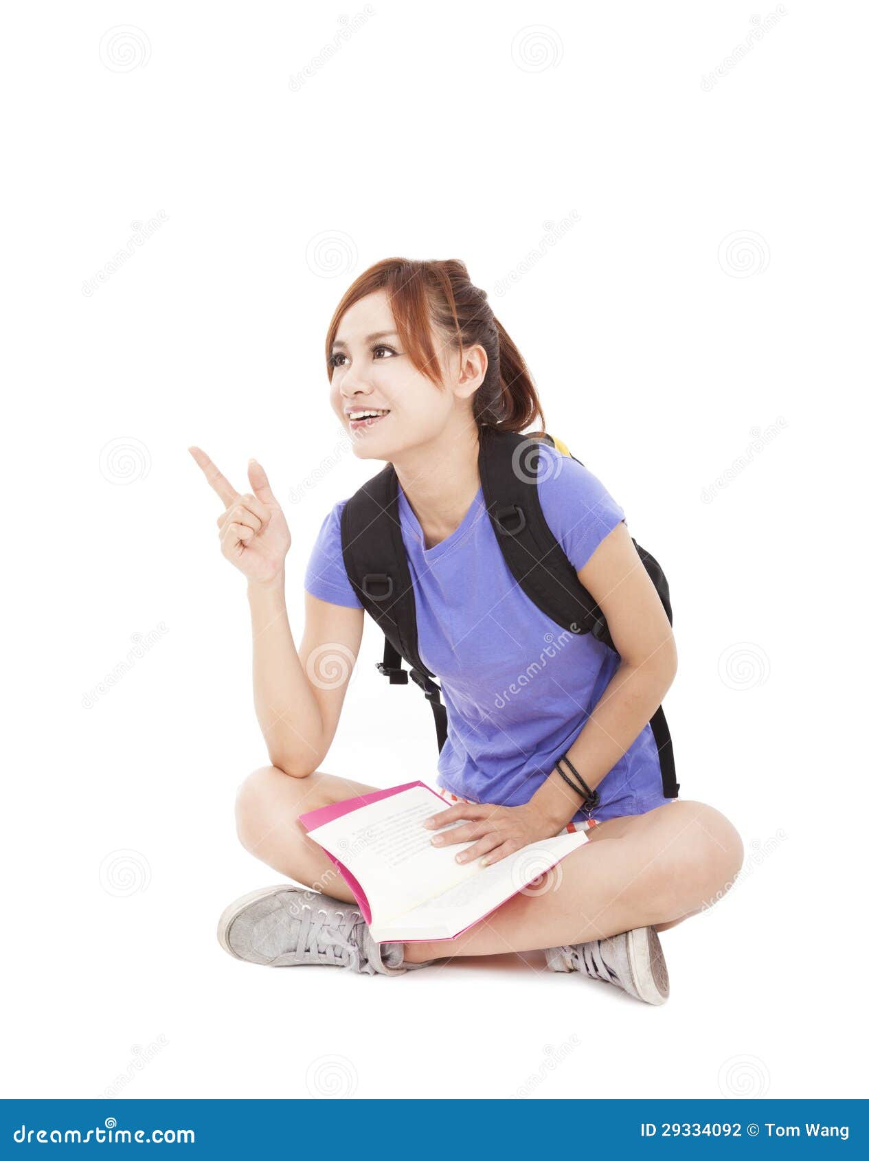 Student Girl with Book and Pointing at Something Stock Photo - Image of ...