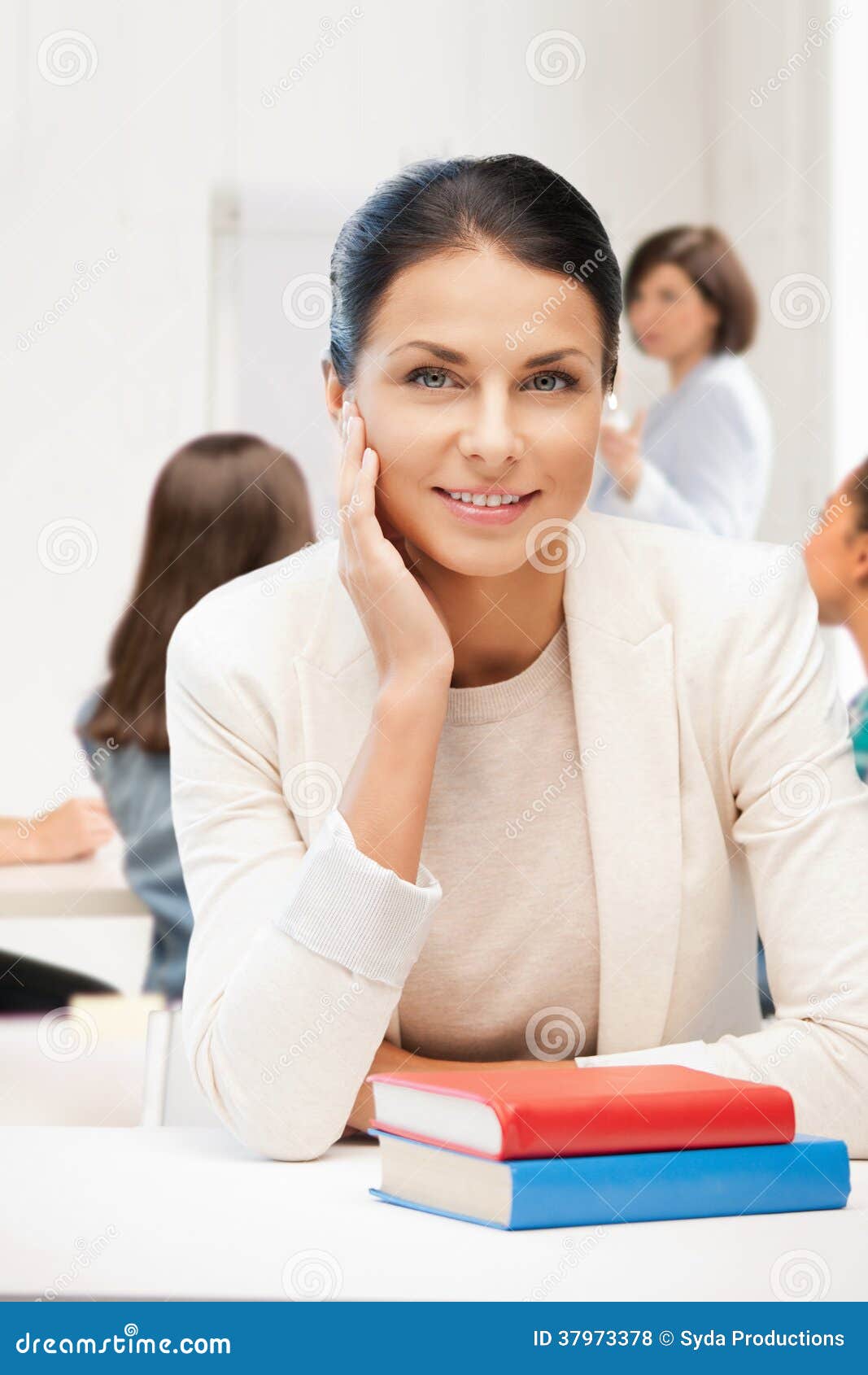 Student Girl with Book at School Stock Photo - Image of preparing ...