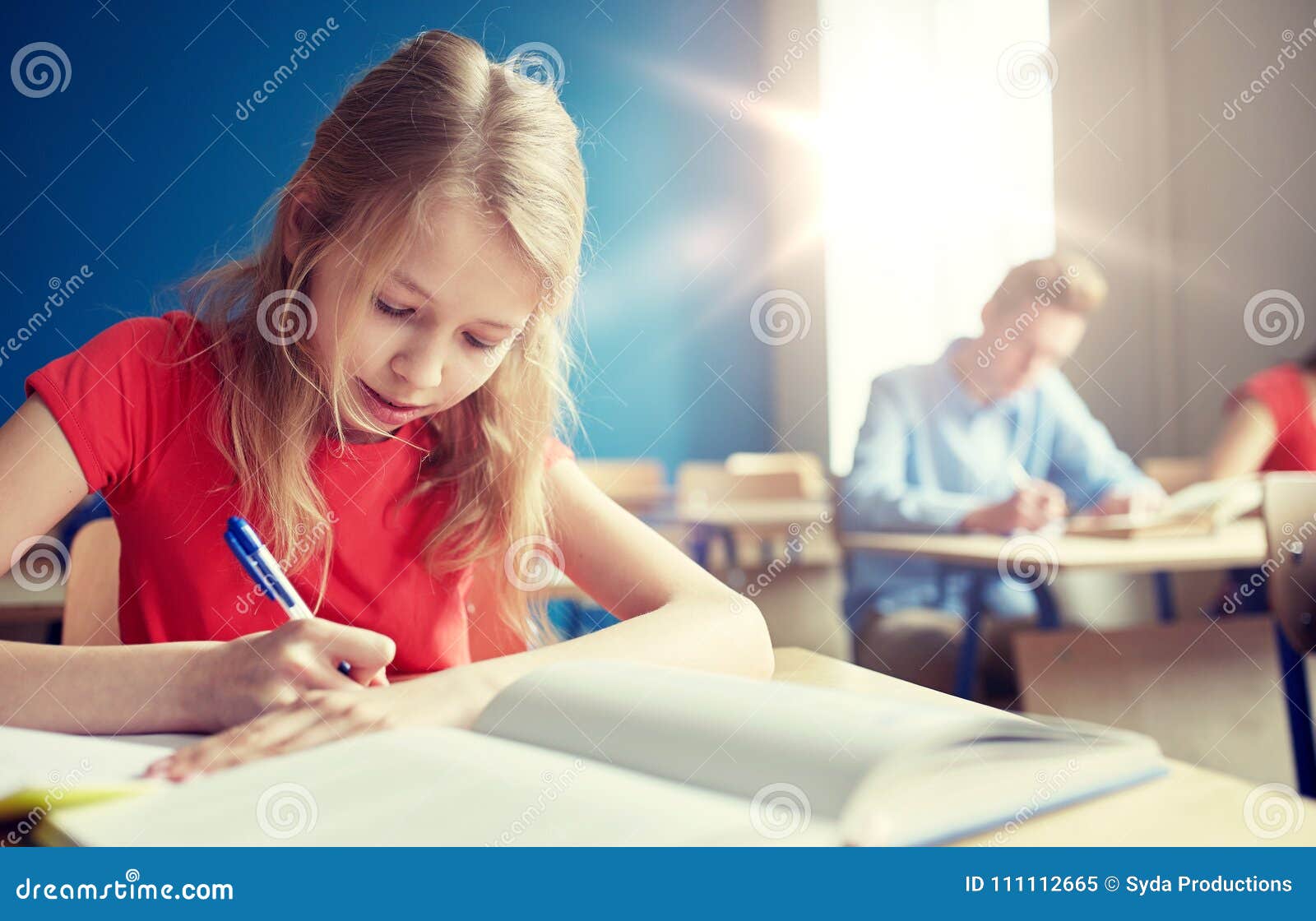 Student Girl with Book Writing School Test Stock Image - Image of child ...