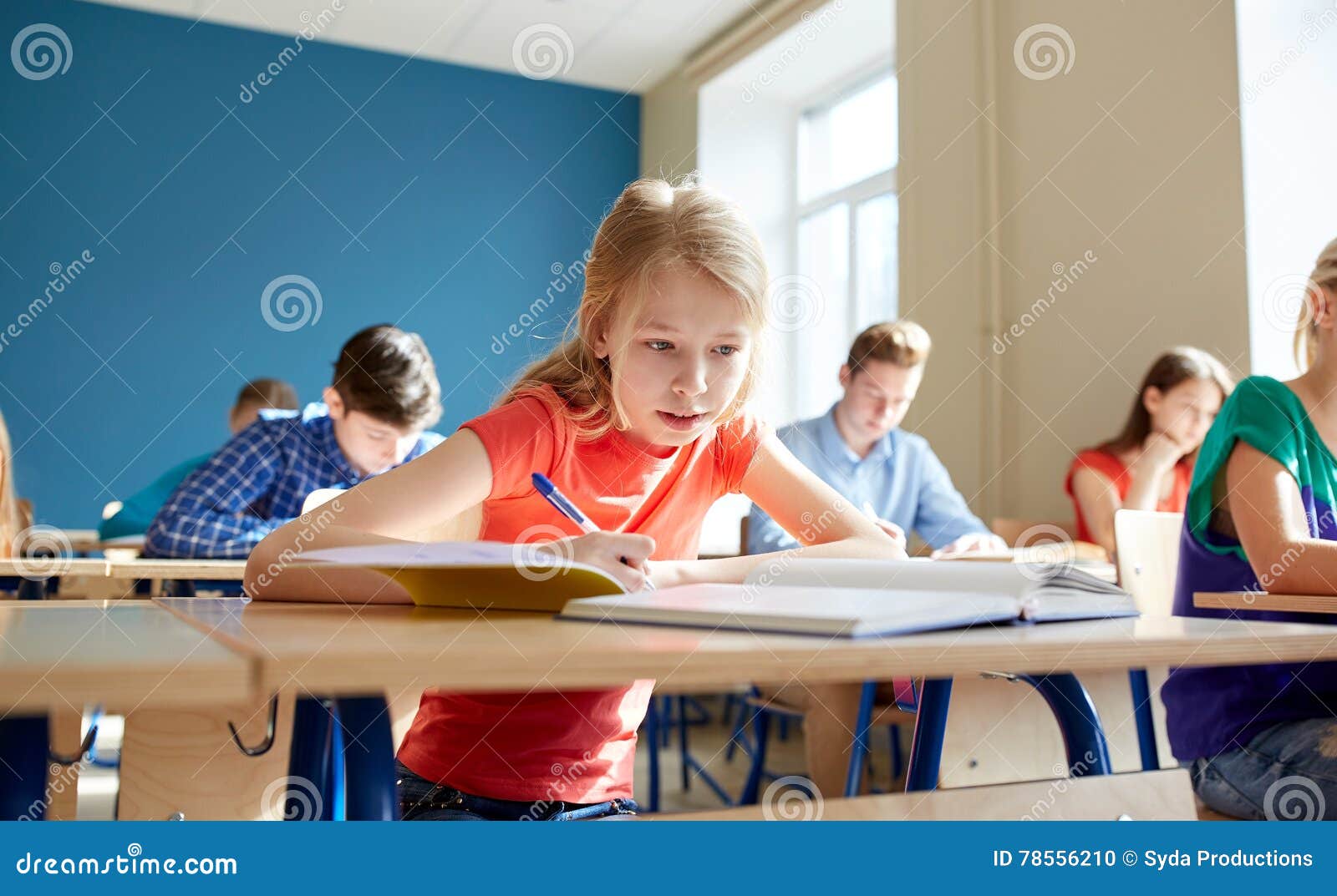 Student Girl with Book Writing School Test Stock Photo - Image of ...