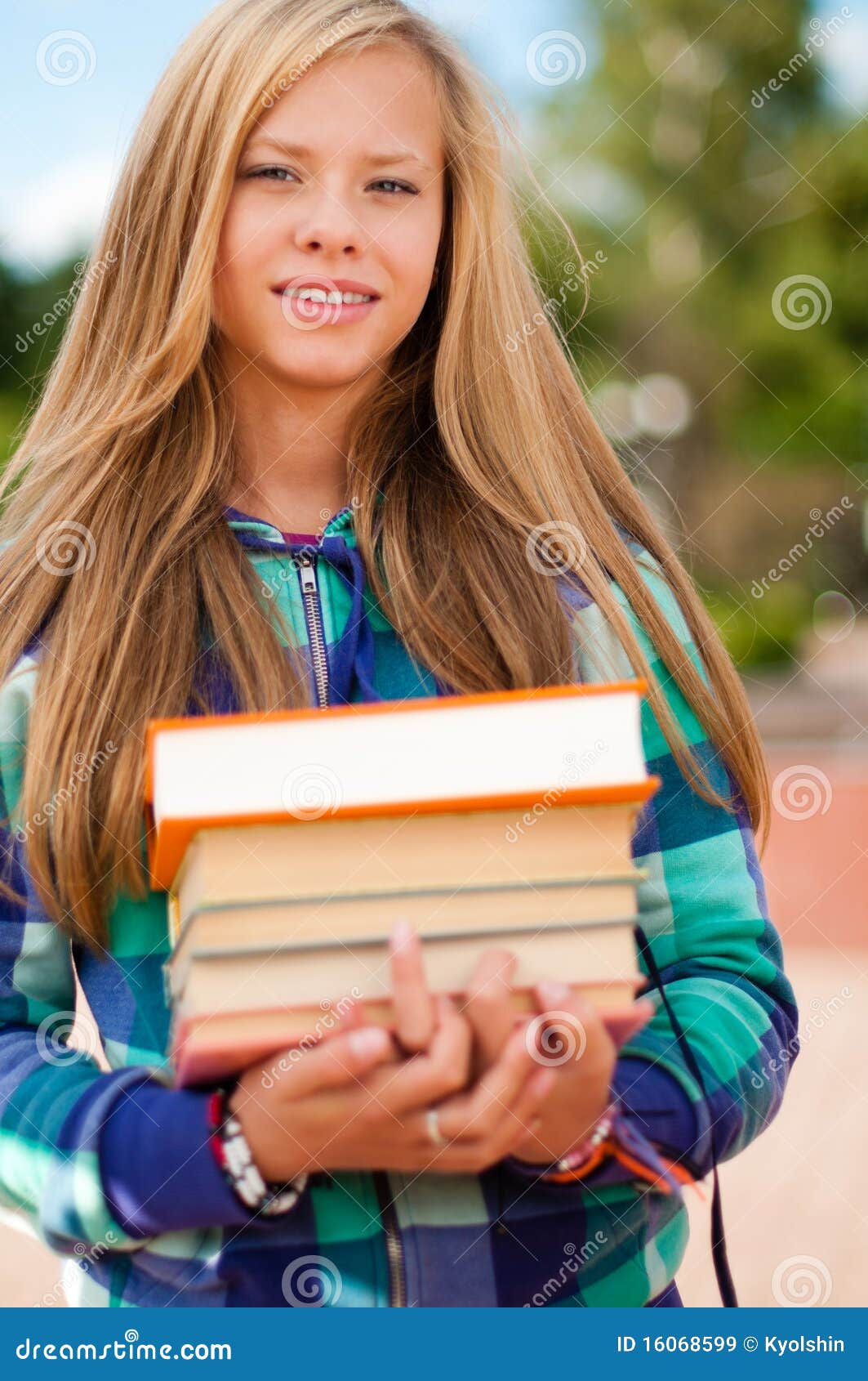 Student girl with books stock image. Image of outdoor - 16068599