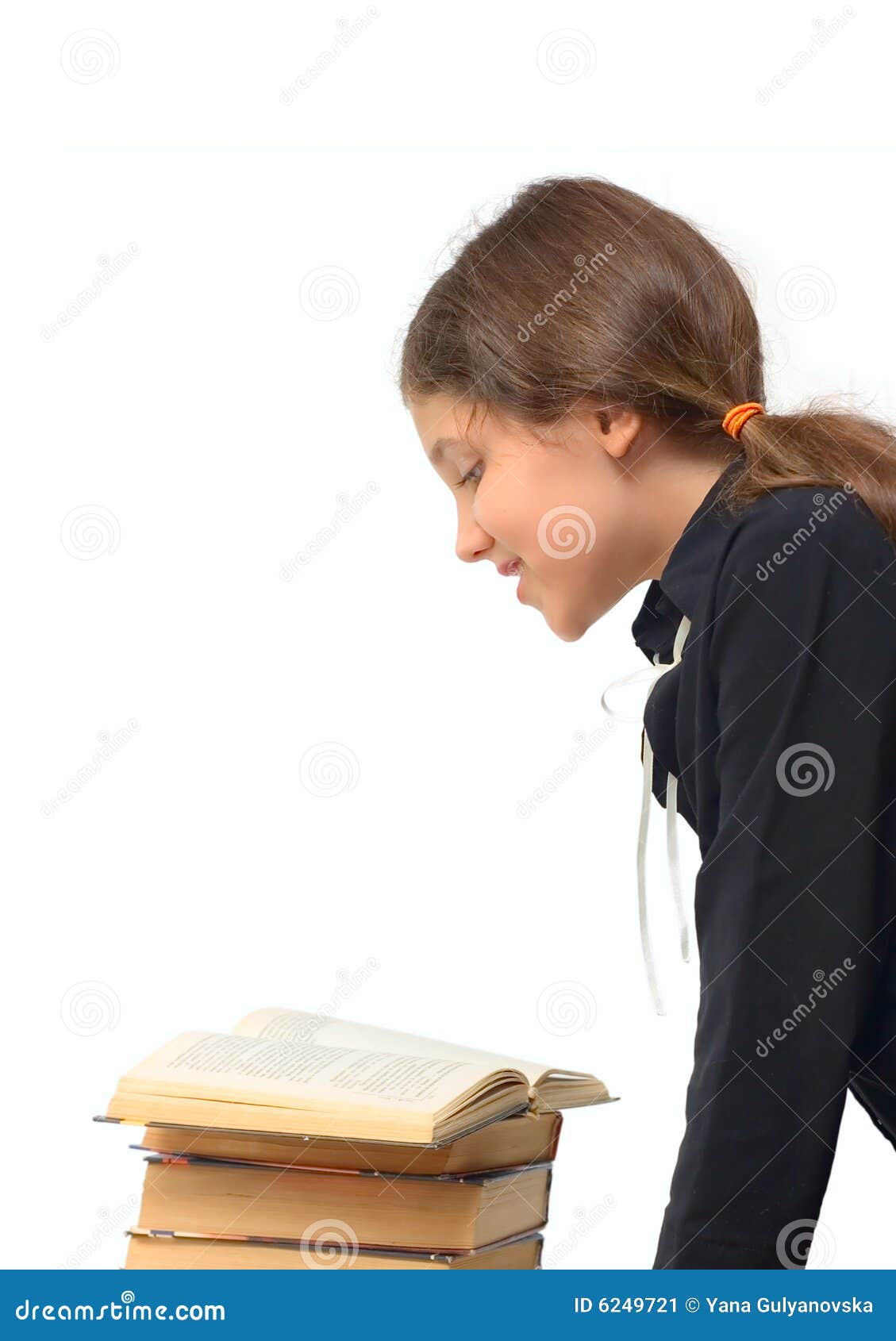 Student Girl with Books Isolated on White Stock Image - Image of open ...