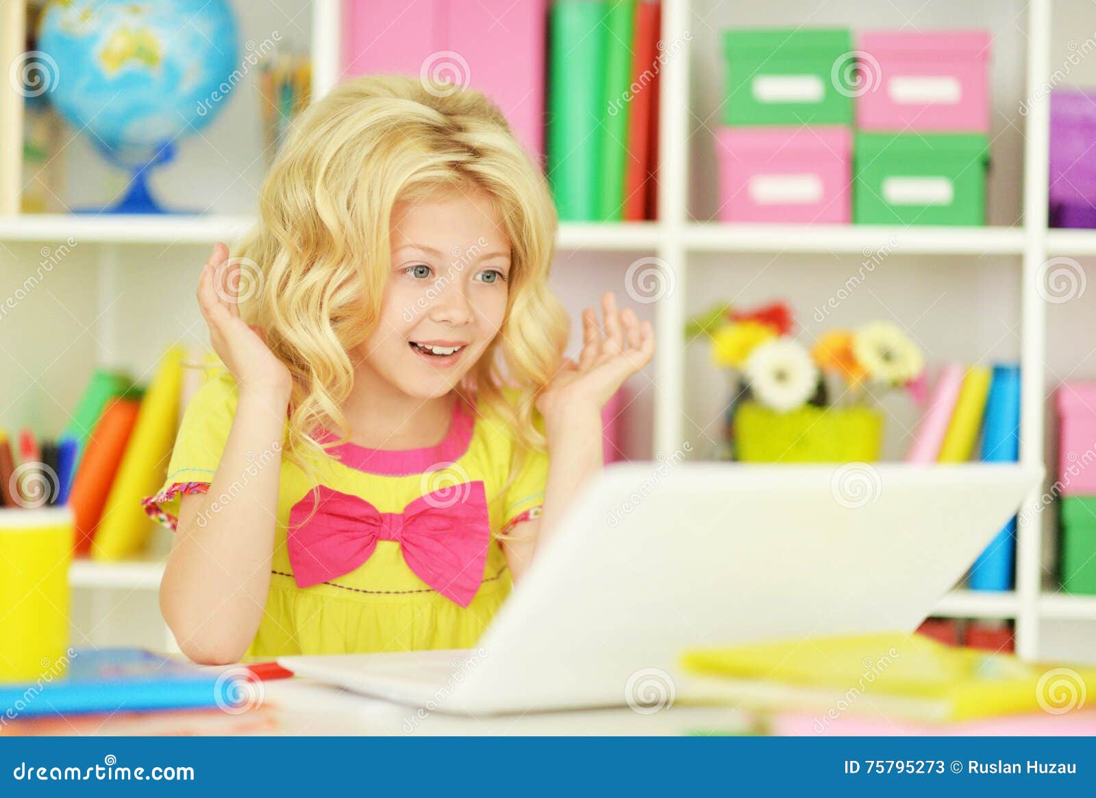 Student Girl with Books and Laptop Stock Image - Image of indoor ...