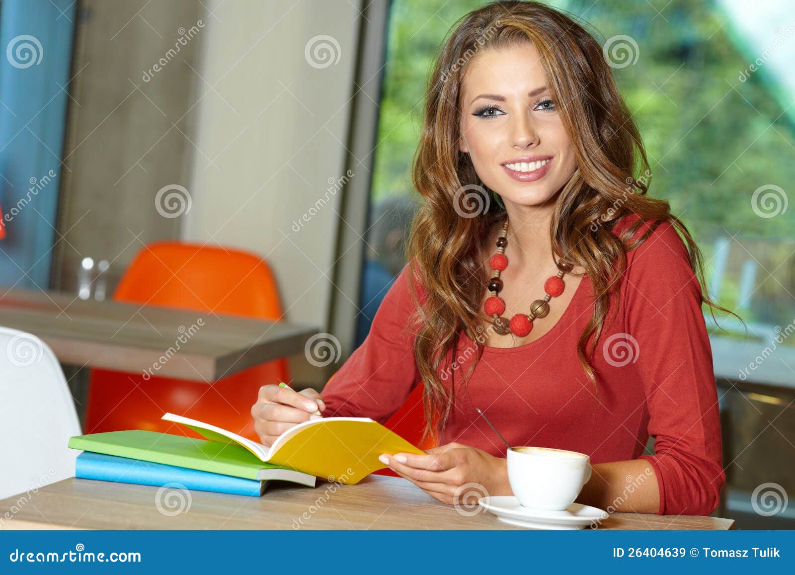 Student girl in cafe stock image. Image of beauty, pupil - 26404639