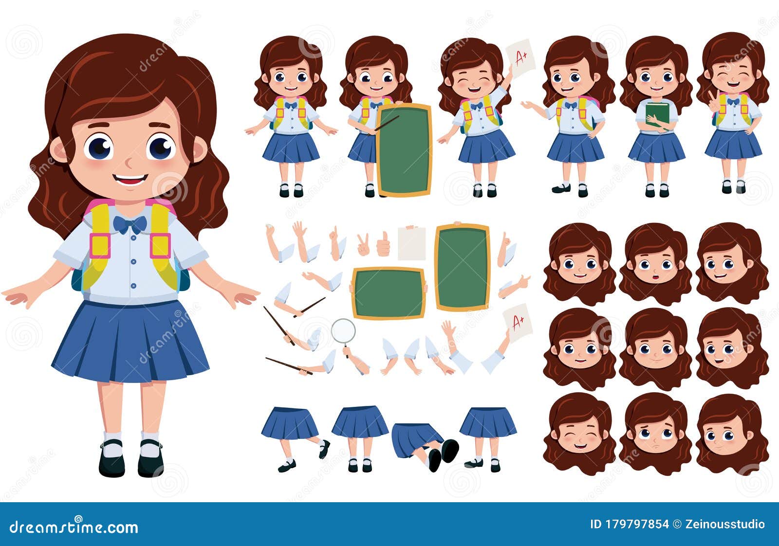 Student Girl Character Creation, Vector Set. School Girl Editable ...