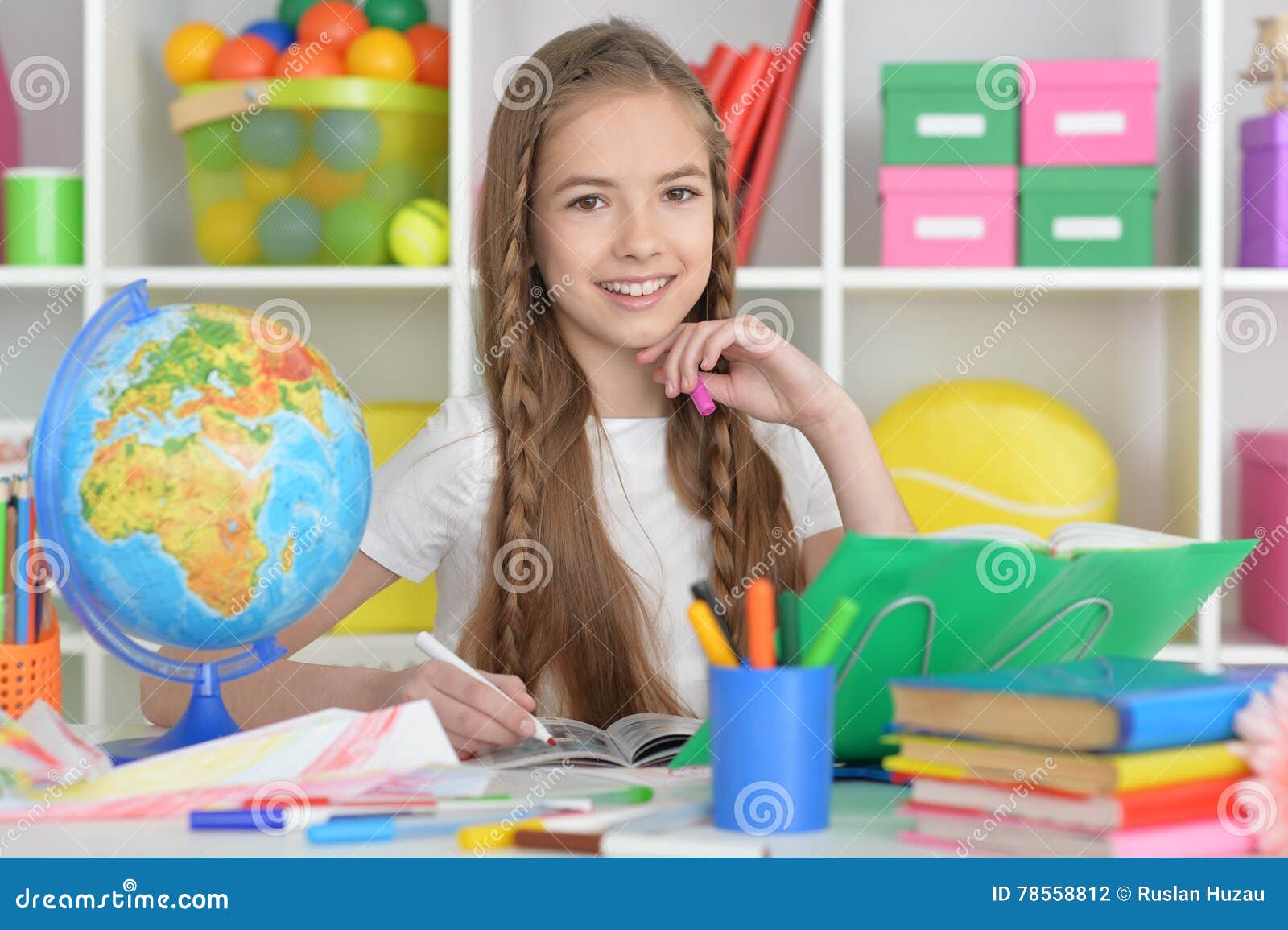 Student girl at class stock photo. Image of happy, room - 78558812
