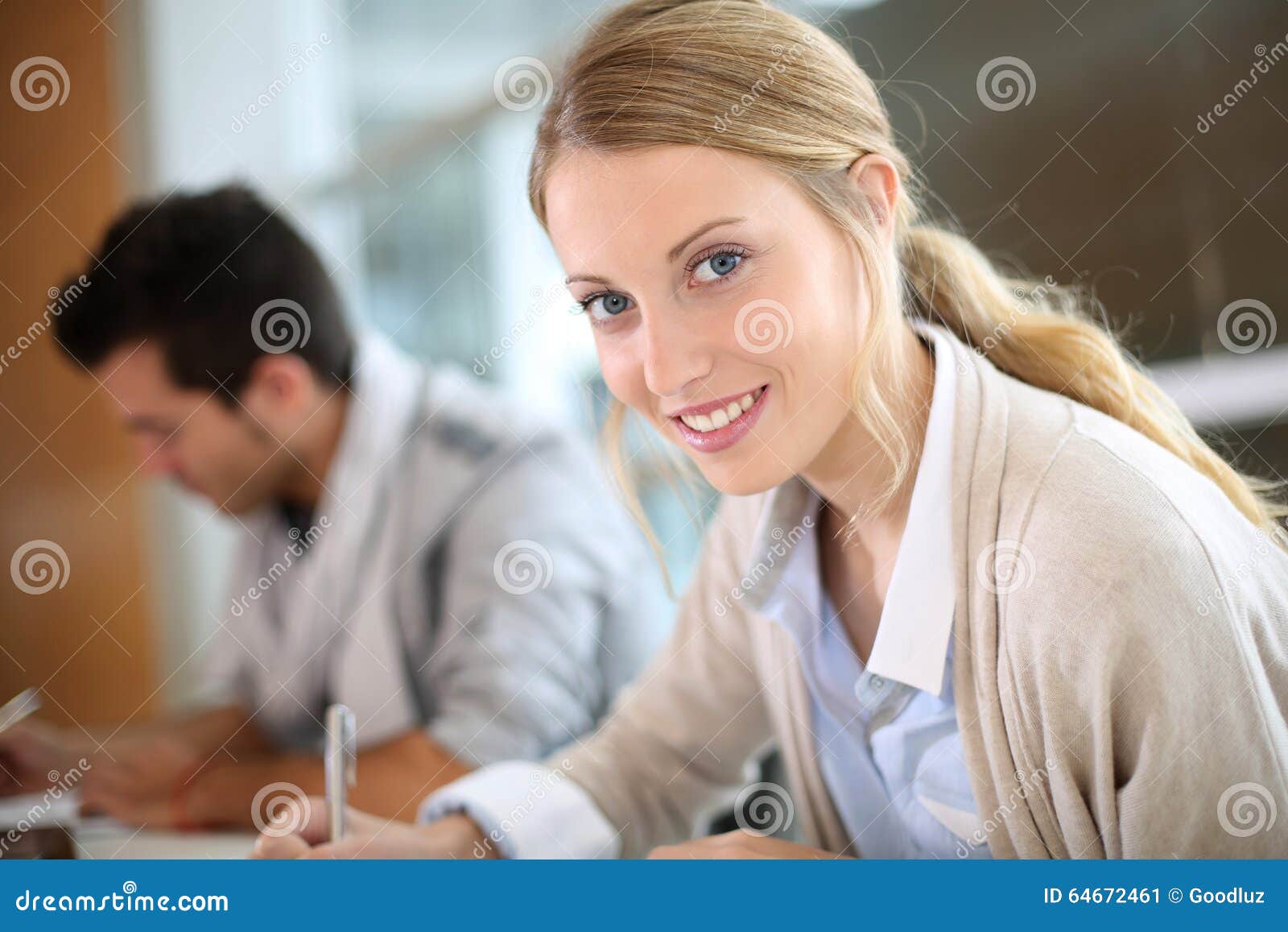 Student Girl in Class Taking Notes Stock Image - Image of cheerful ...