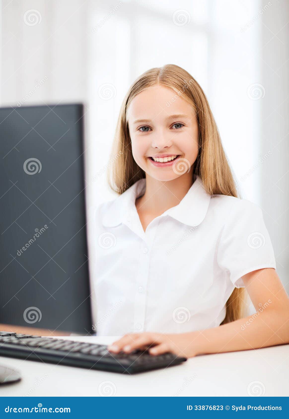 Student Girl with Computer at School Stock Image - Image of modern ...