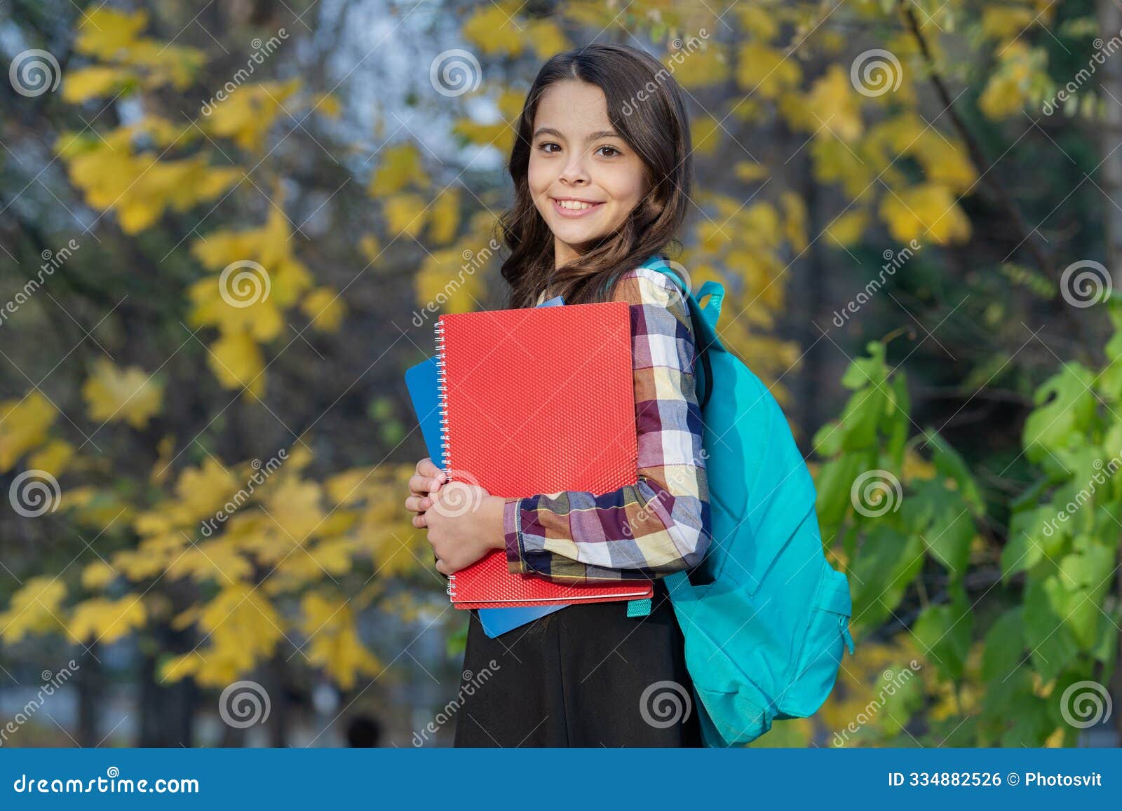 Student Girl Do Homework in Autumn. Autumn Time To Study. School Girl ...