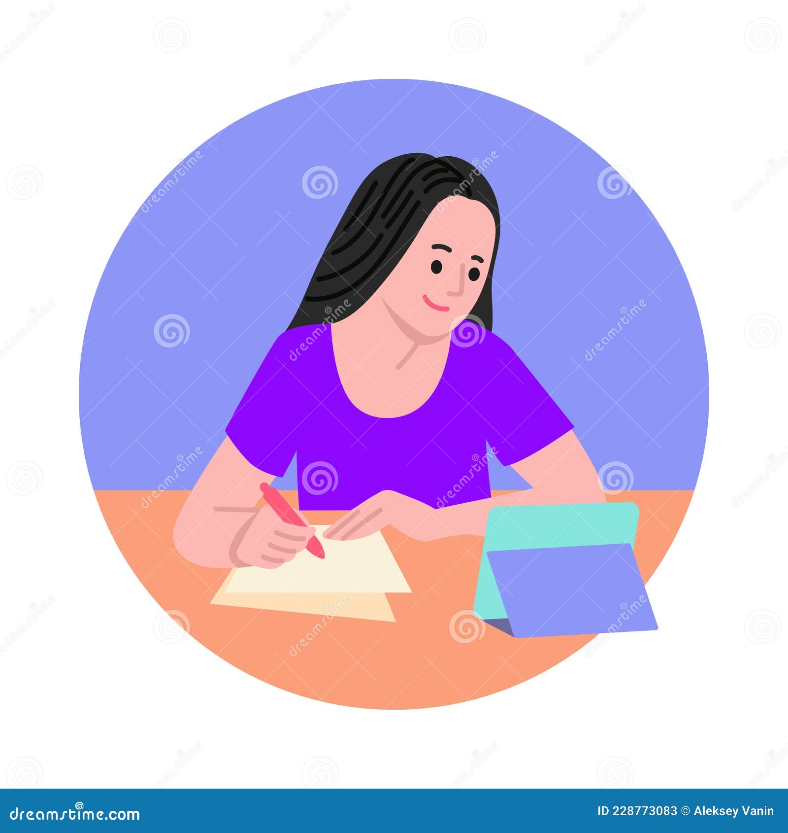 Student Girl Doing Her Homework, Vector Illustration Stock Vector ...