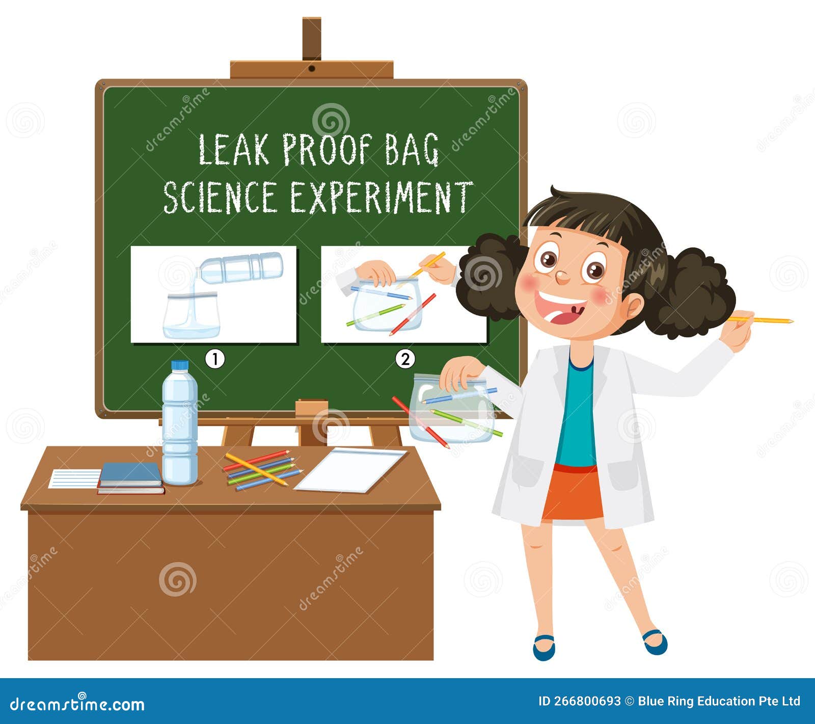 Student Girl Explaining Leak Proof Bag Science Experiment Stock Vector ...