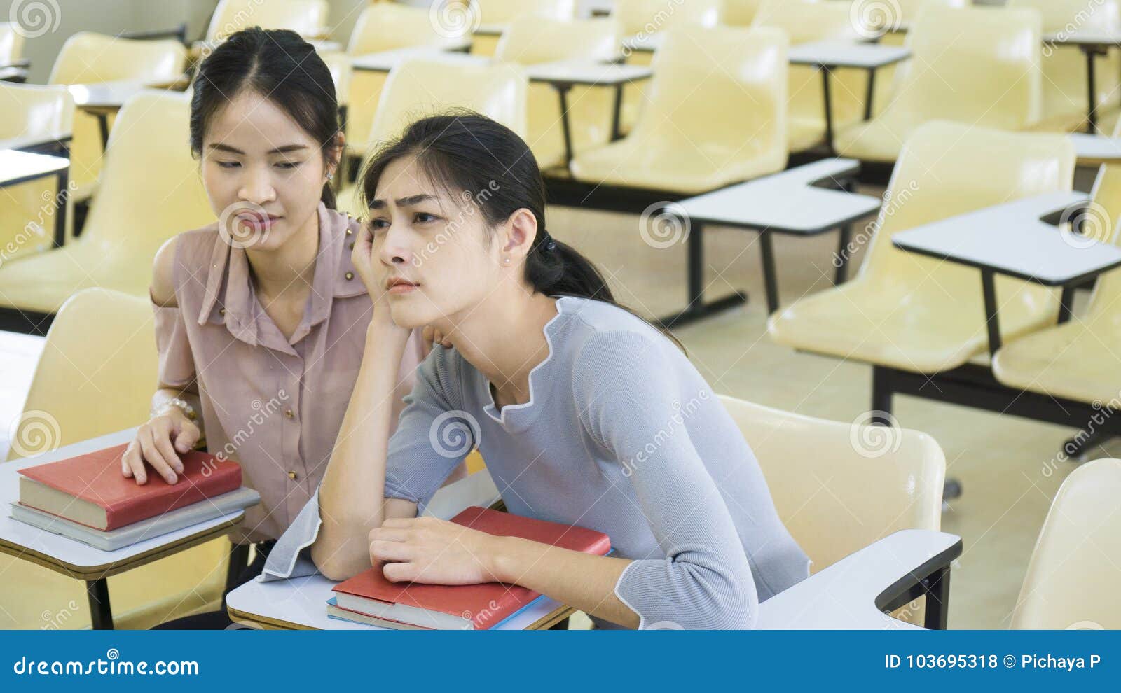 Student Girl Feel Sleepy in the Classroom. Stock Photo - Image of study ...