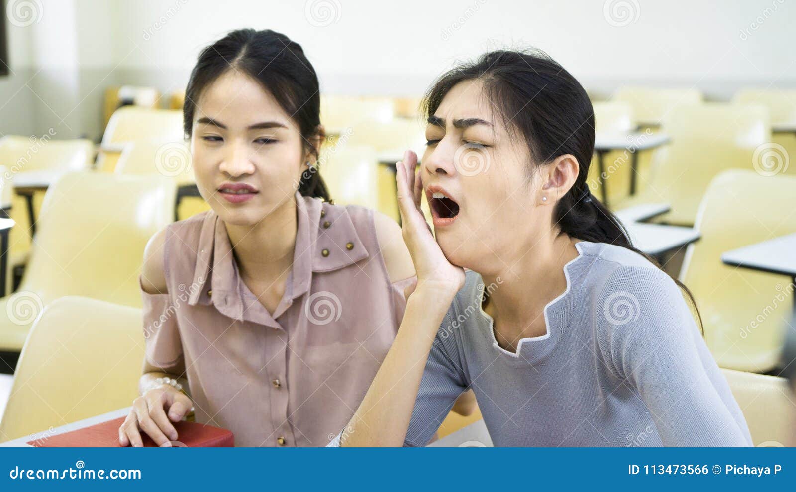 Student Girl Feel Sleepy in the Classroom. Stock Photo - Image of sleep ...