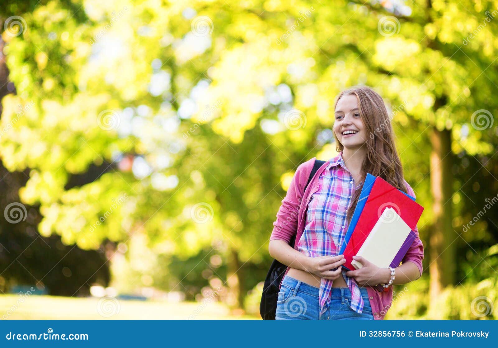 Student Girl Going Back To School and Smiling Stock Photo - Image of ...