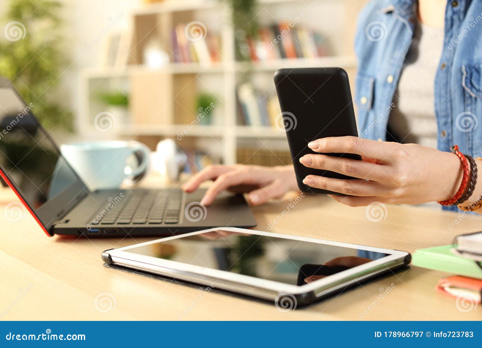 Student Girl Hands Using Multiple Devices at Home Stock Image - Image ...