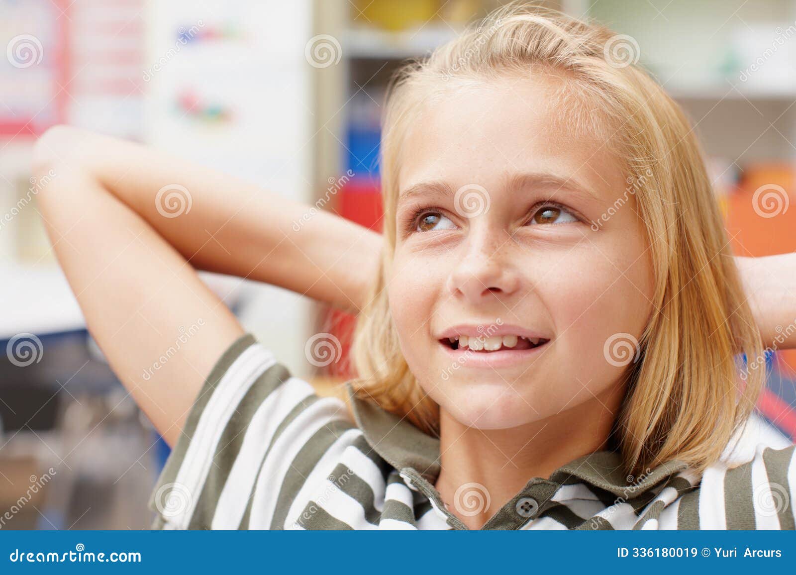 Student, Girl and Happy in Classroom with Thinking at School for ...