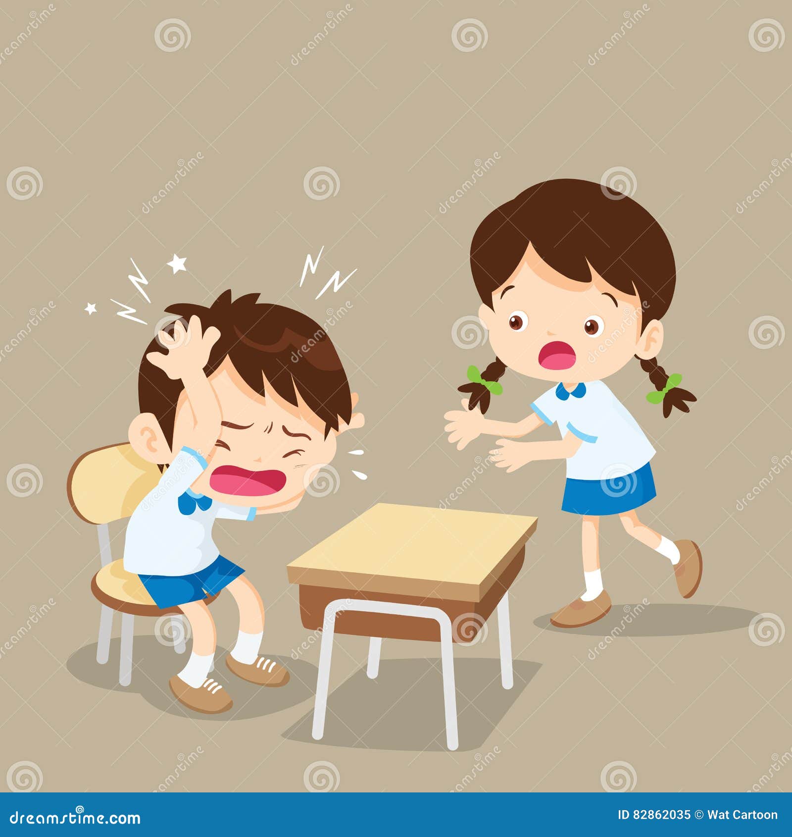 Student Girl Helping Friend Have Headache Cartoon Vector ...