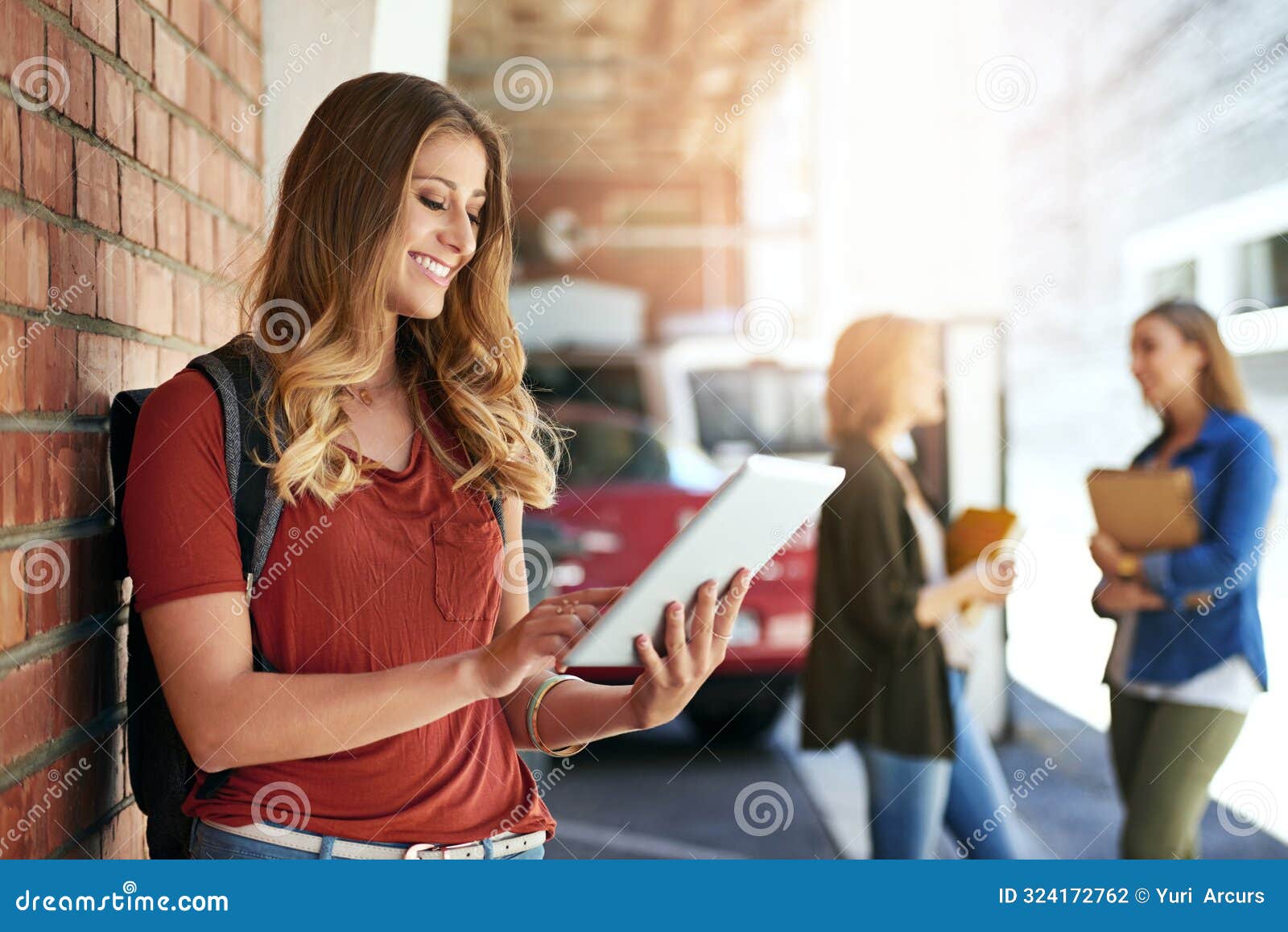 Student, Girl and Internet with Tablet on University for E Learning ...