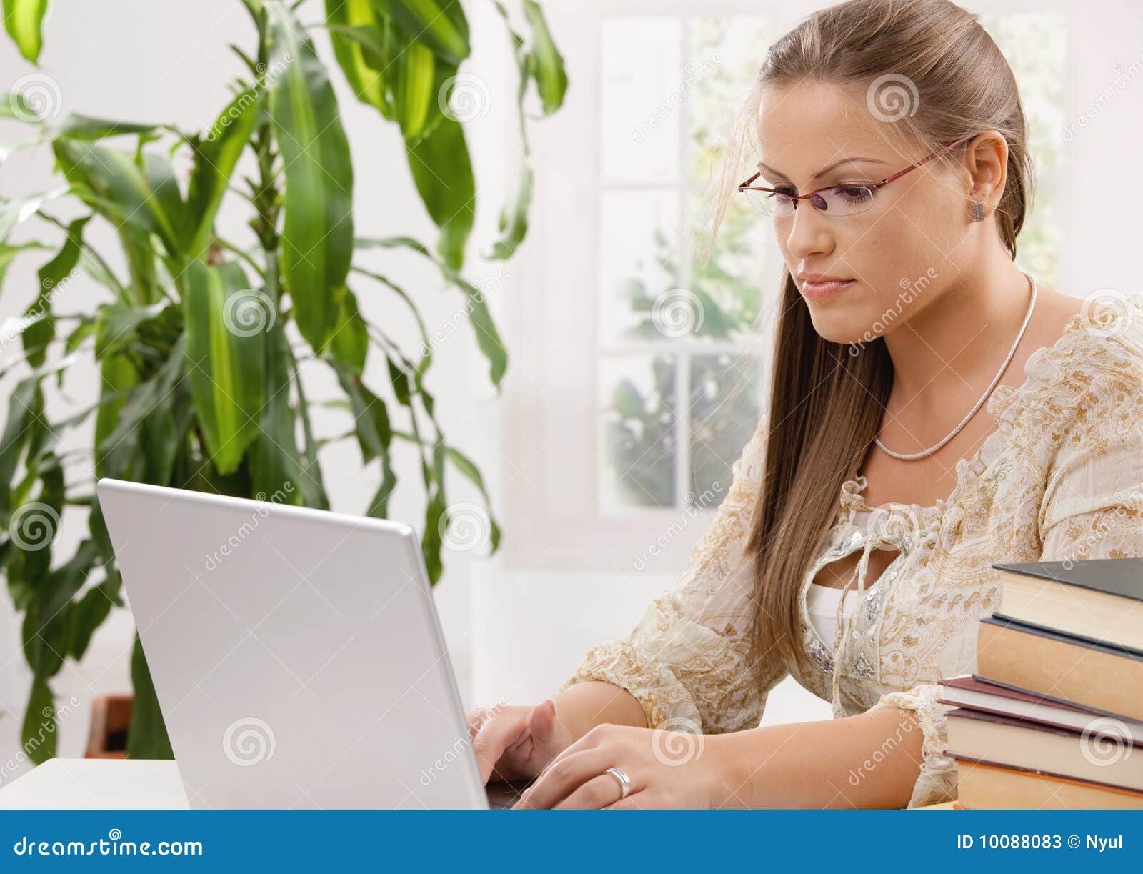 Student Girl Learing with Laptop Stock Image - Image of face ...