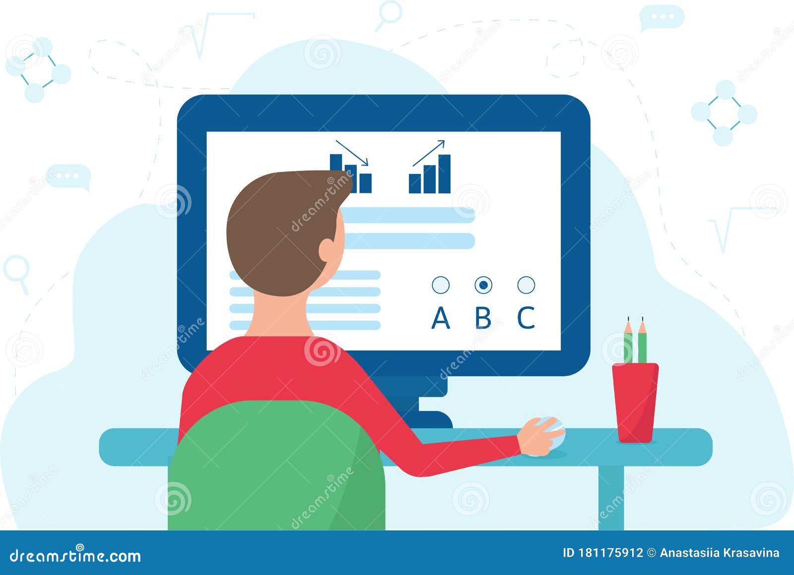 Student Girl in Learning Process. Online Education. Back View Stock ...