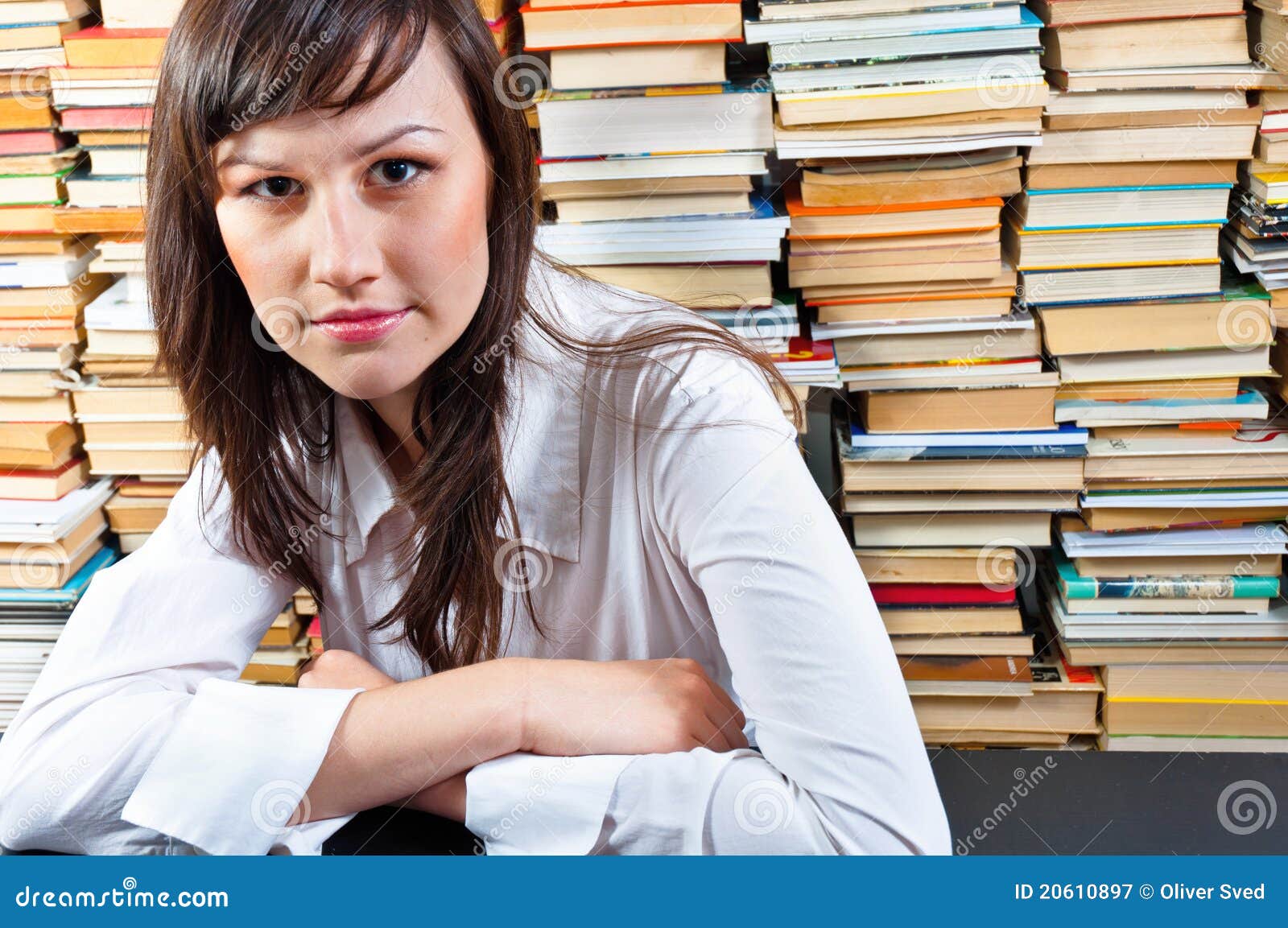 Student girl in library stock image. Image of human, pile - 20610897