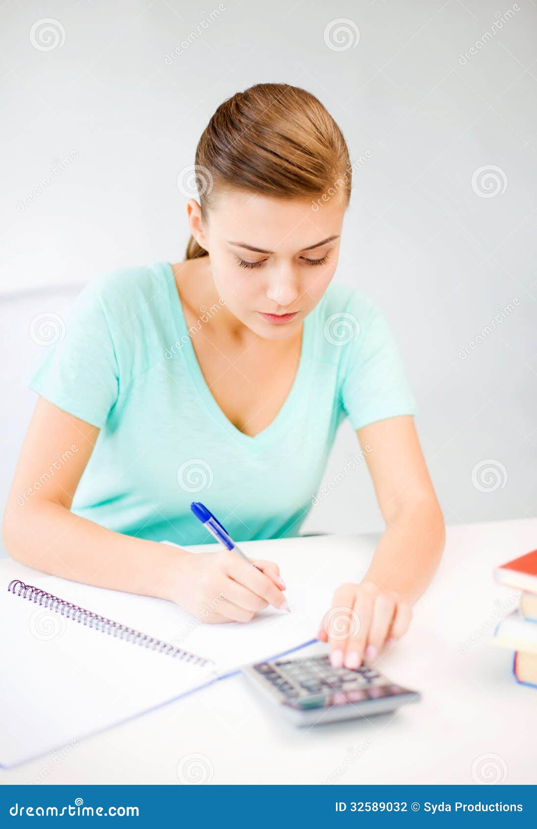Student Girl with Notebook and Calculator Stock Photo - Image of math ...