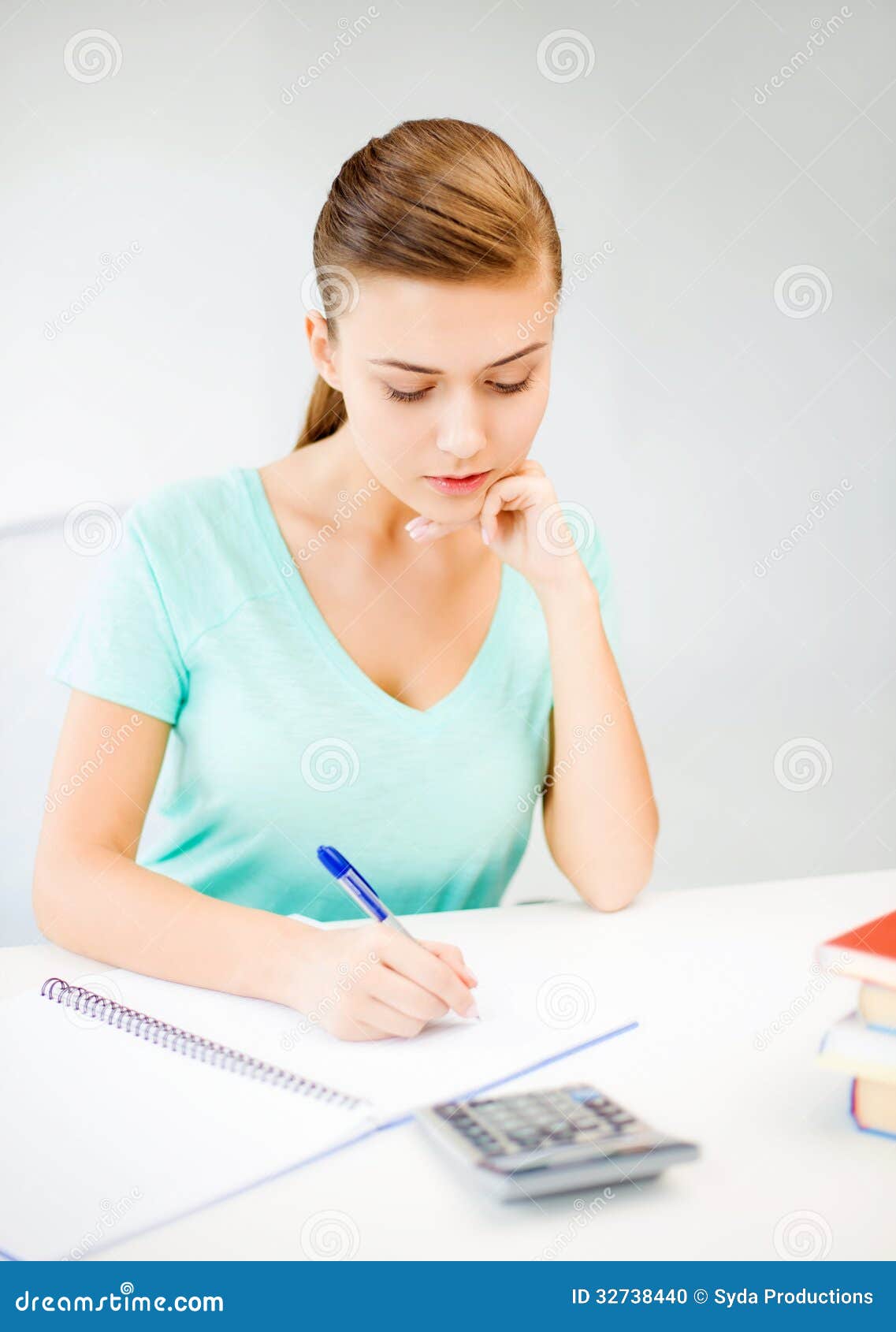 Student Girl with Notebook and Calculator Stock Photo - Image of income ...