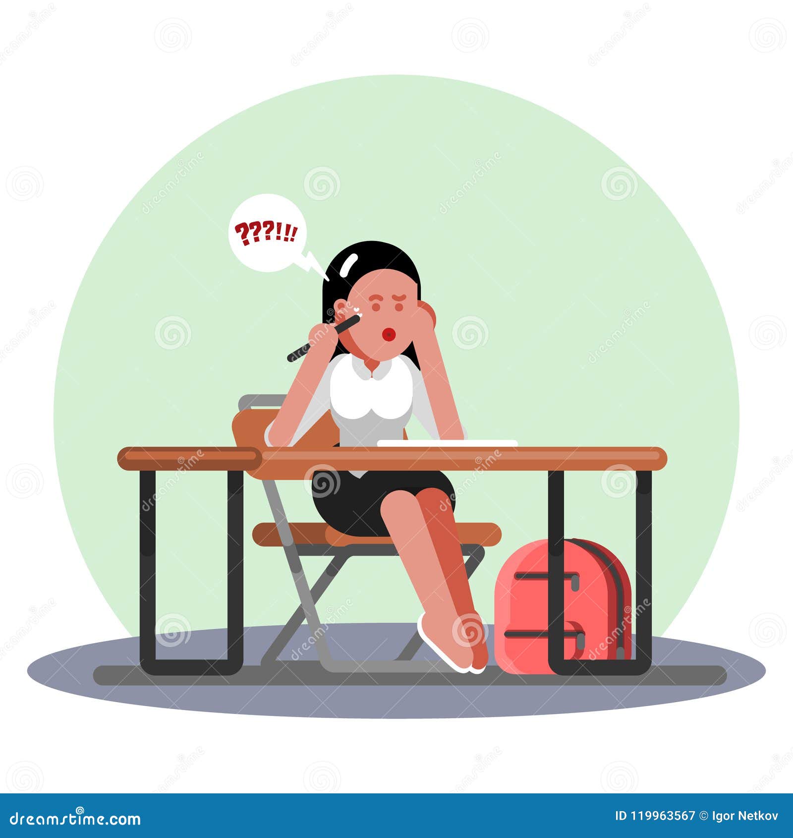 Student girl passing exams stock vector. Illustration of female - 119963567