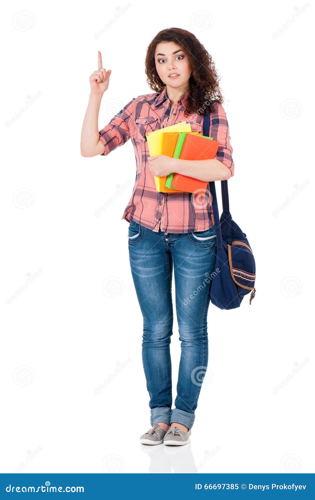 Student girl pointing up stock image. Image of learning - 66697385