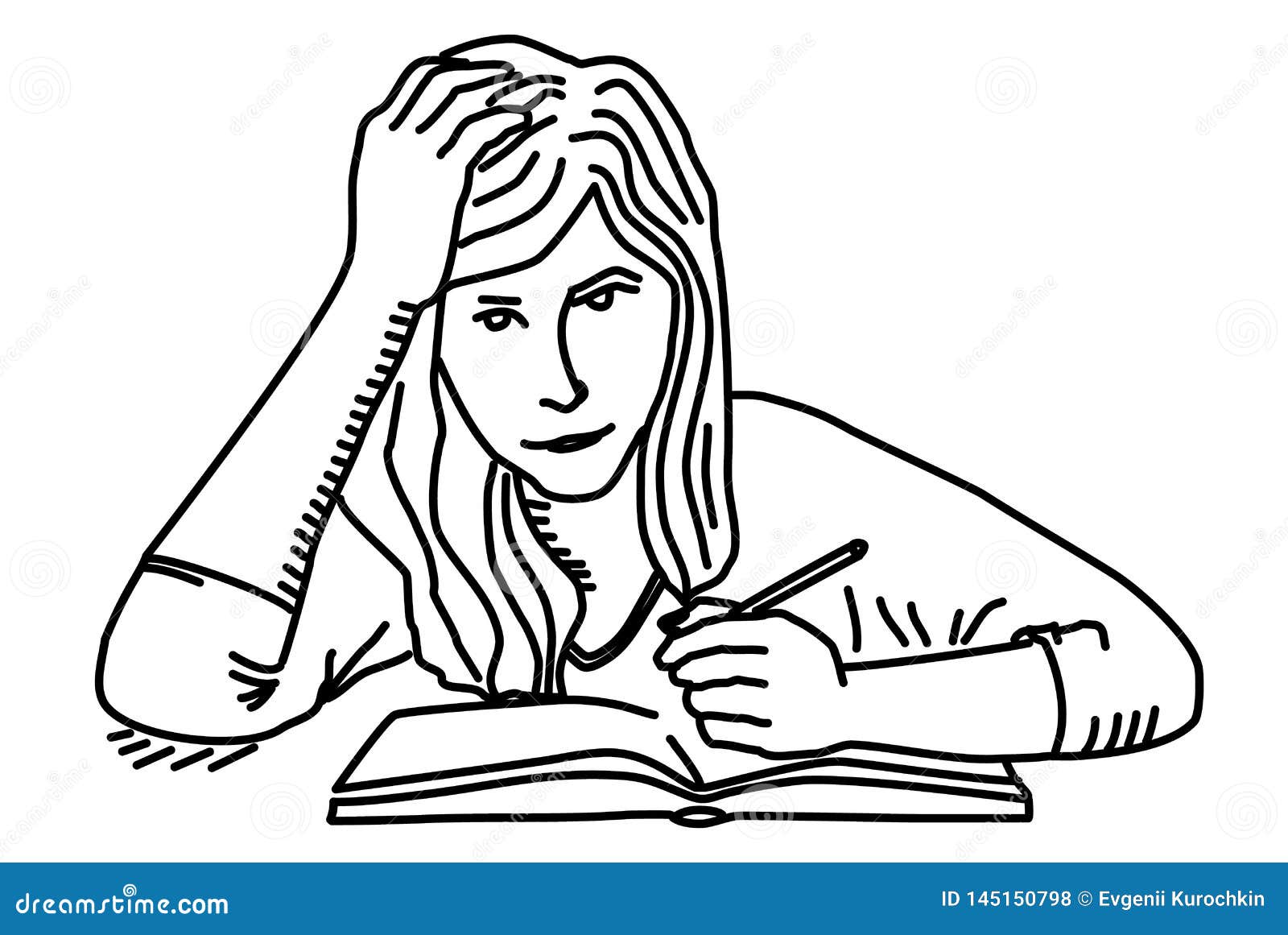 Student Girl Preparing Homework. Education Stock Illustration ...