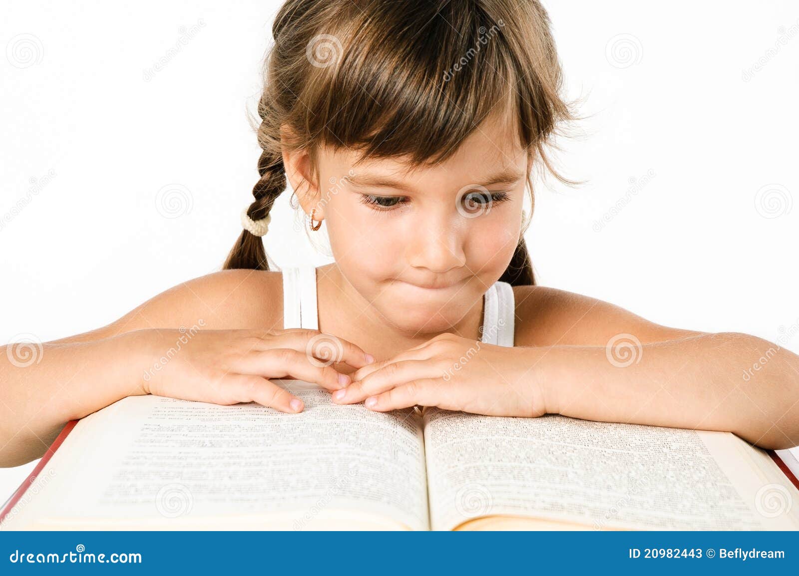 Student Girl Reading a Big Book Isolated on White Stock Image - Image ...