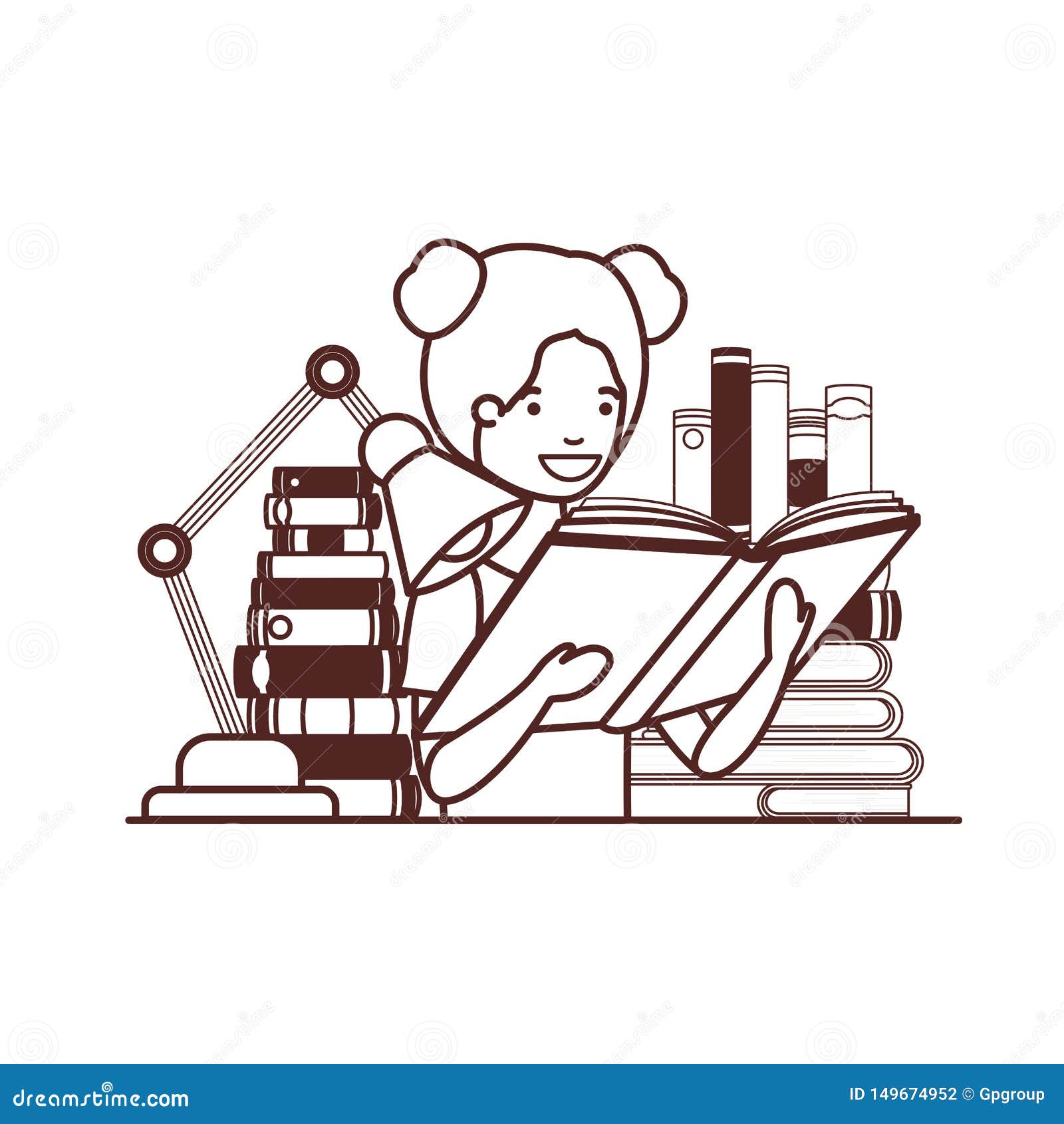 Student Girl with Reading Book in the Hands Stock Vector - Illustration ...