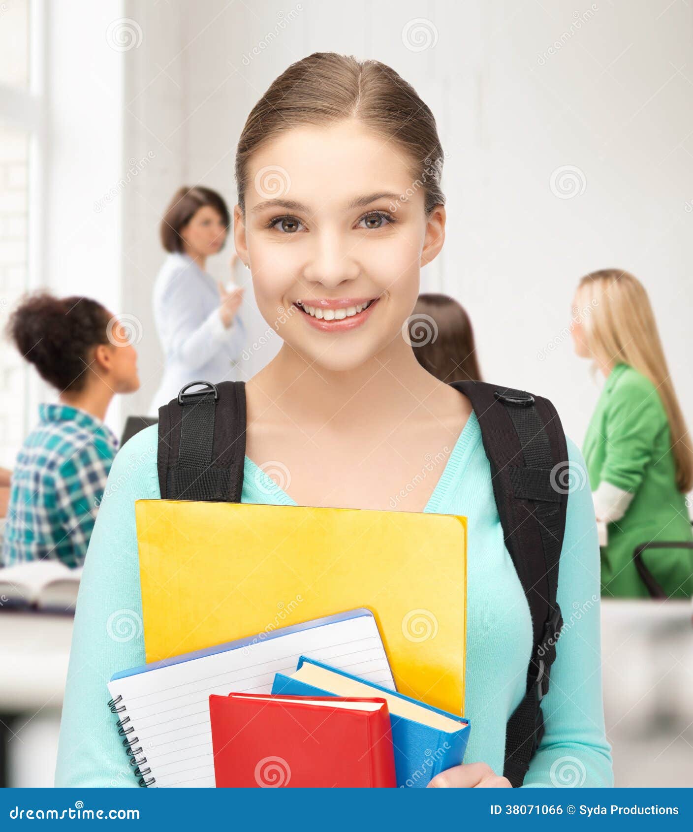 Student Girl with School Bag and Notebooks Stock Photo - Image of ...