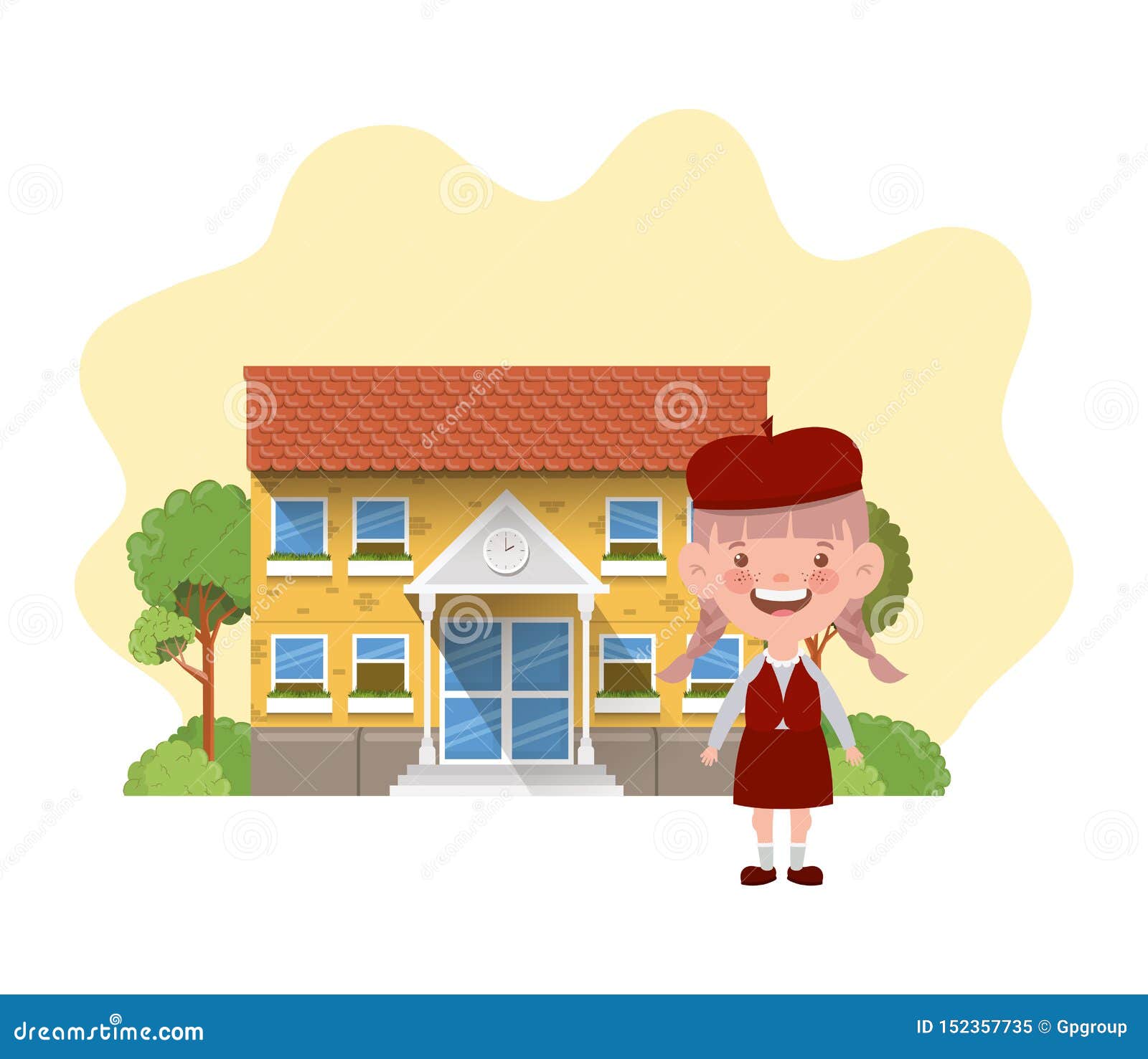Student Girl in School Building of Primary Stock Vector - Illustration ...