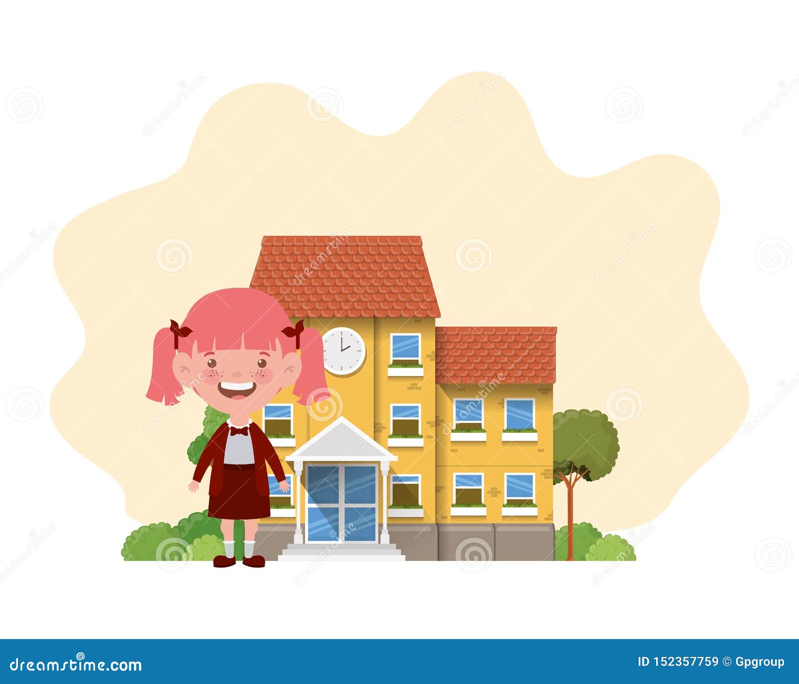 Student Girl in School Building of Primary Stock Vector - Illustration ...
