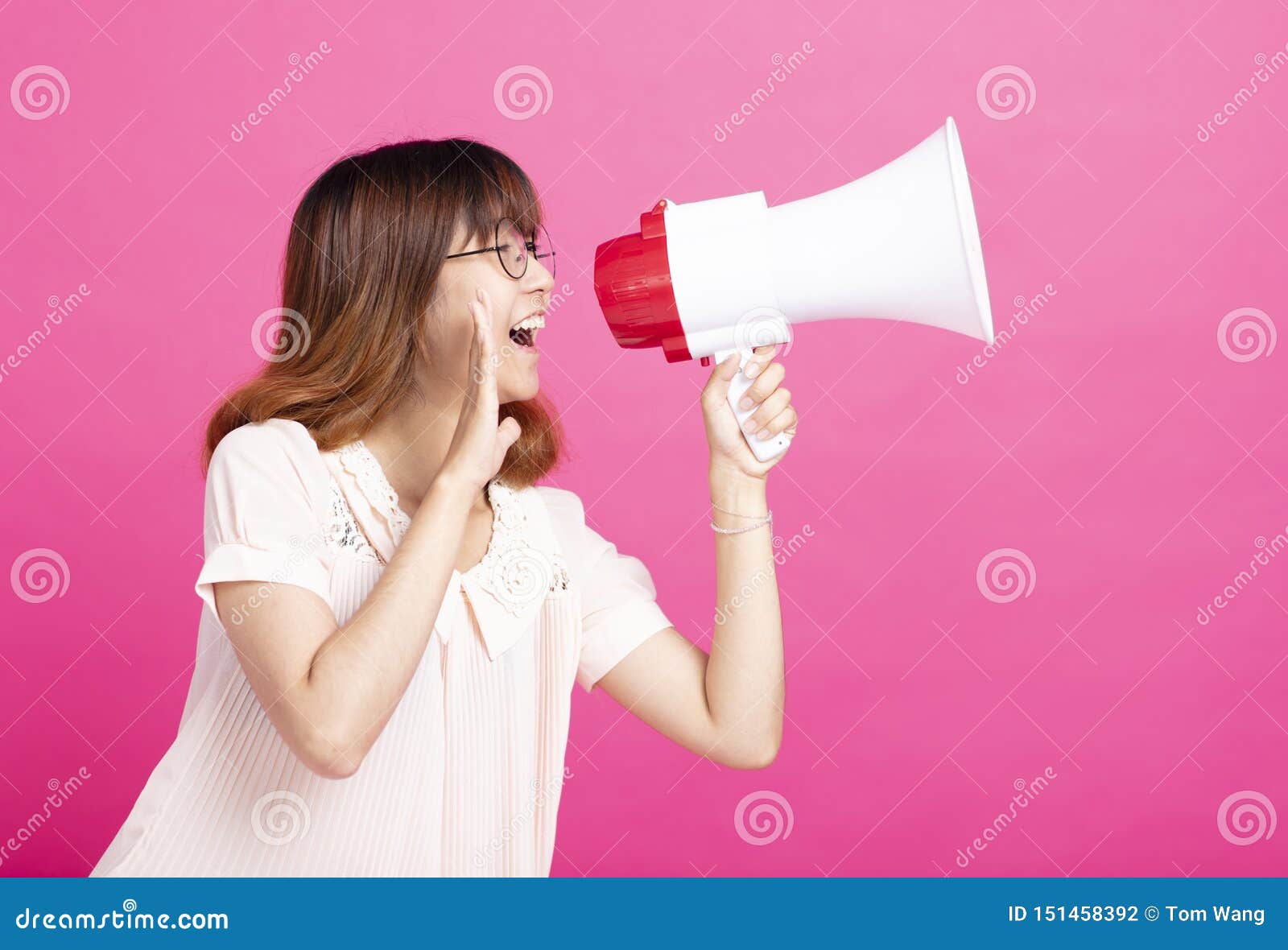Student Girl Shouting with Megaphone Stock Photo - Image of asian ...