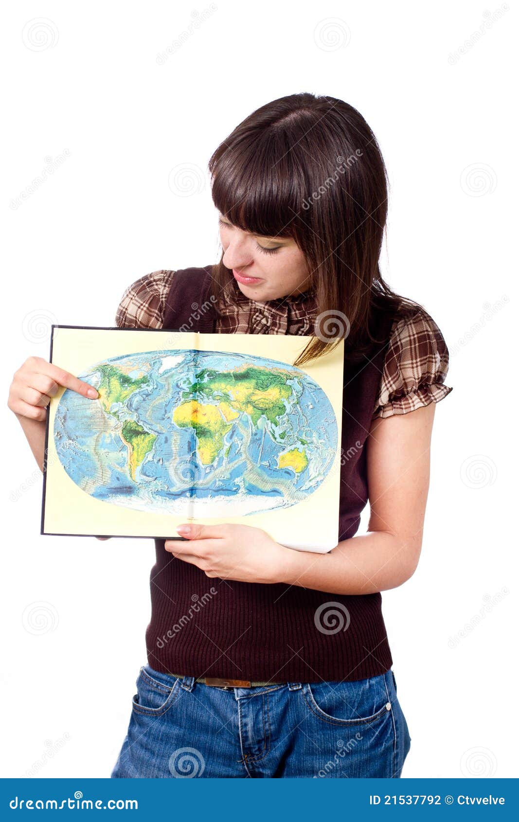 Student Girl Show World Map Stock Photo - Image of books, learn: 21537792