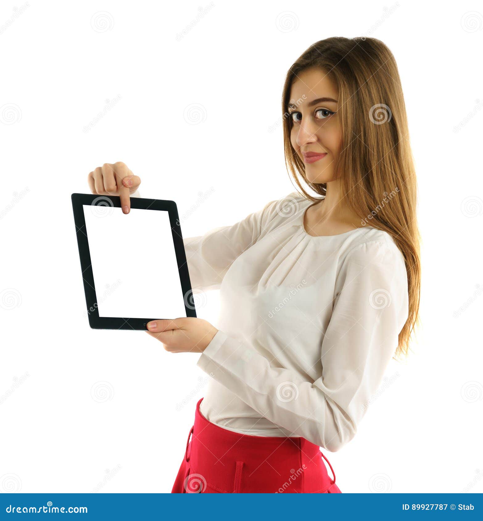 Student Girl Showing Screen Tablet Pc Stock Image - Image of digital ...