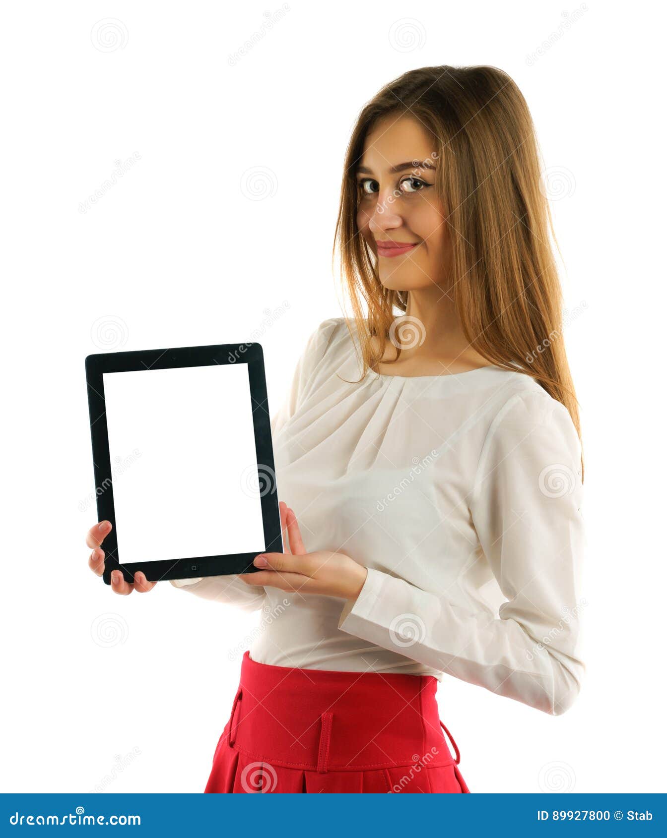 Student Girl Showing Screen Tablet Pc Stock Photo - Image of smile ...