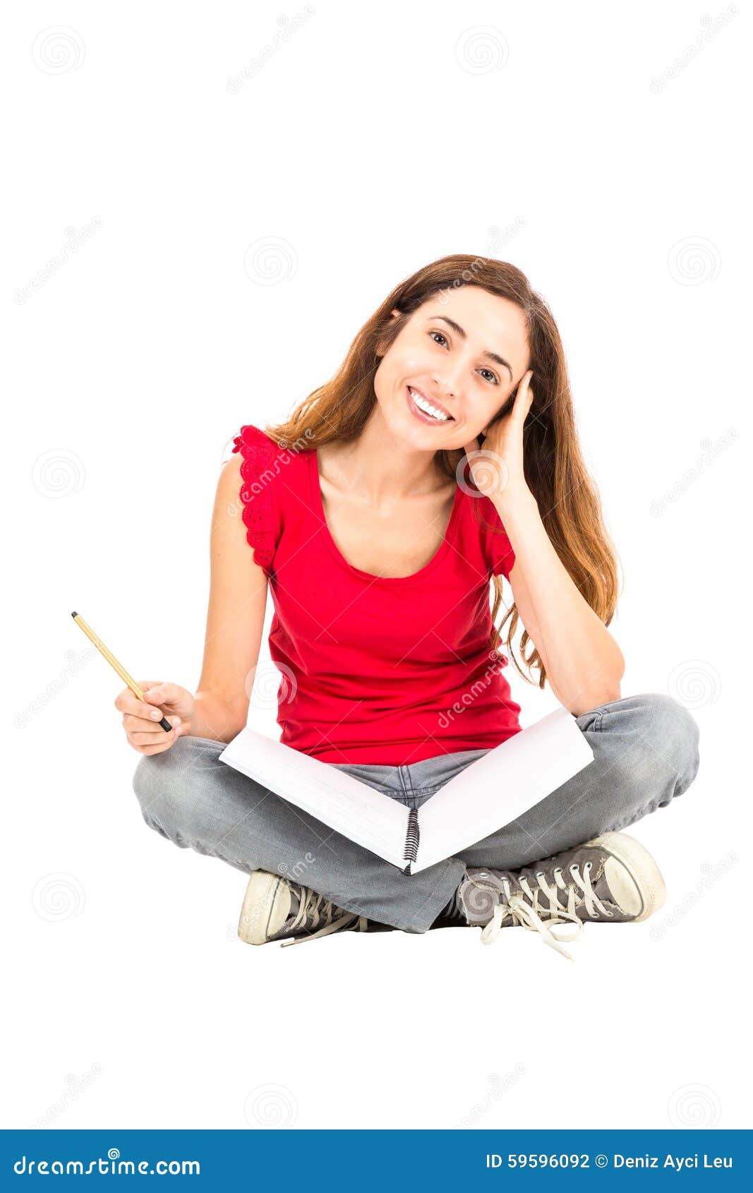 Student Girl Sitting and Studying Stock Photo - Image of isolate, woman ...