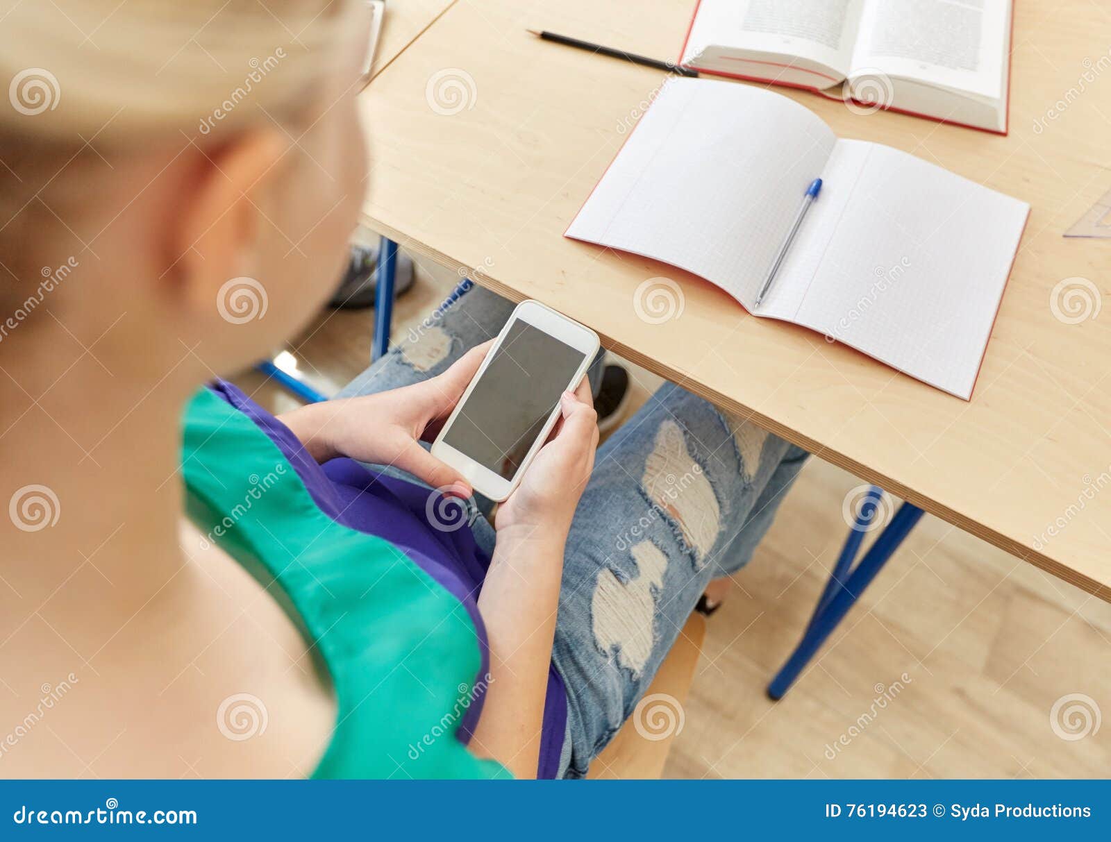 Student Girl with Smartphone Texting at School Stock Image - Image of ...
