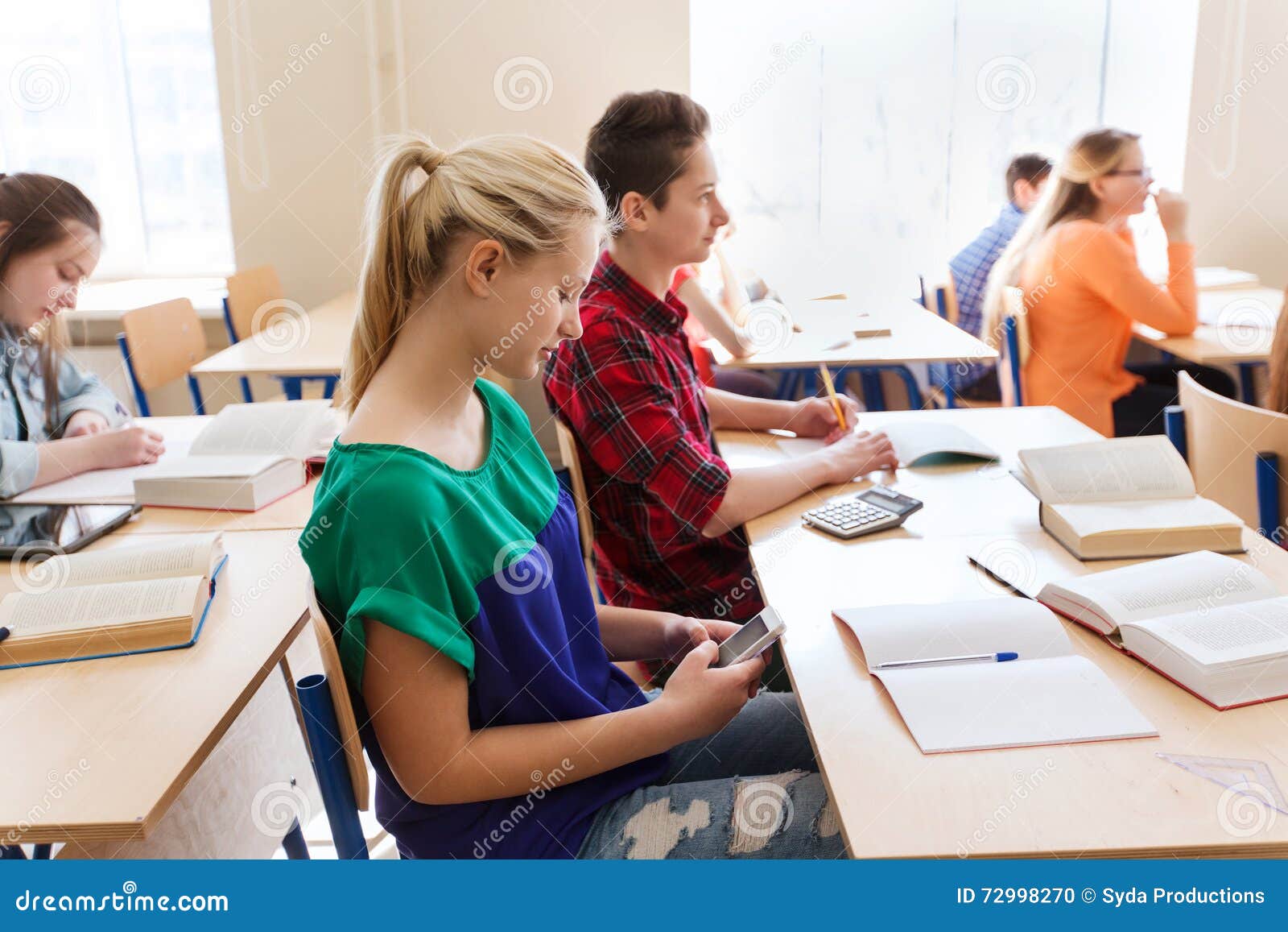 Student Girl with Smartphone Texting at School Stock Photo - Image of ...