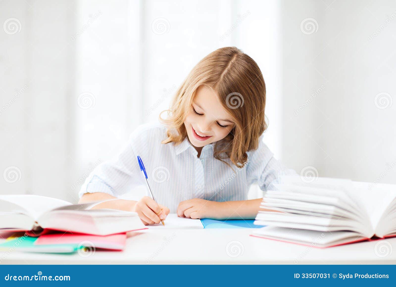 Student Girl Studying at School Stock Image - Image of preteen ...