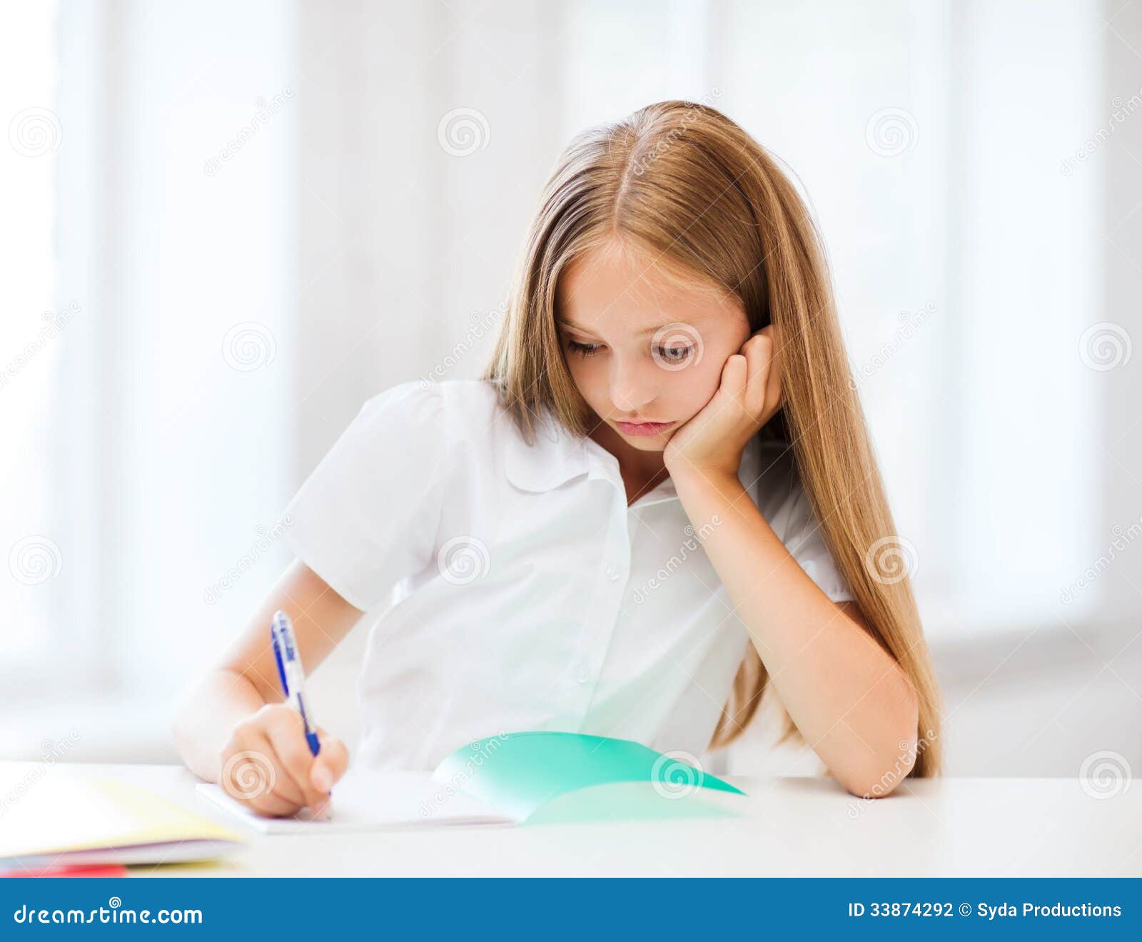 Student Girl Studying at School Stock Photo - Image of childhood ...