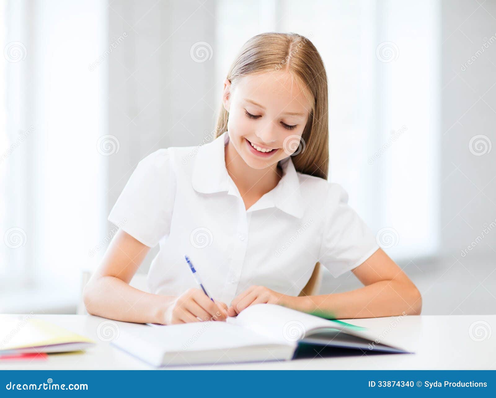 Student Girl Studying at School Stock Photo - Image of preparing ...