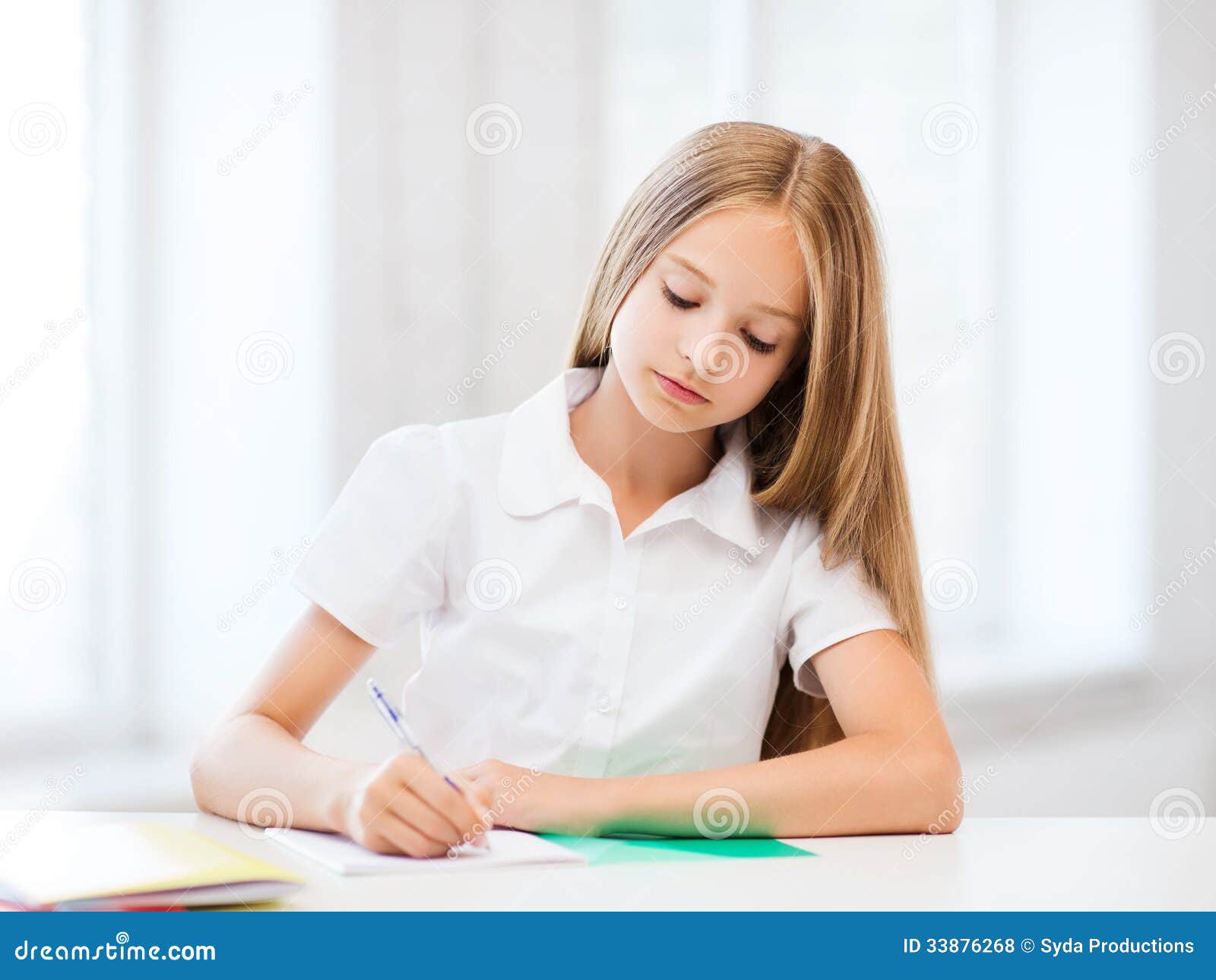 Student Girl Studying at School Stock Photo - Image of notebooks ...