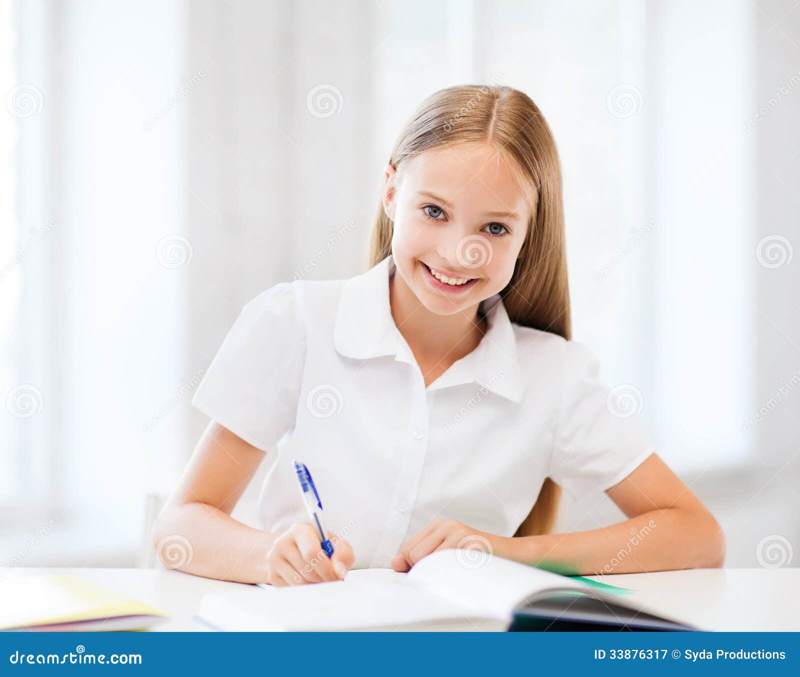 Student Girl Studying at School Stock Image - Image of notes, little ...